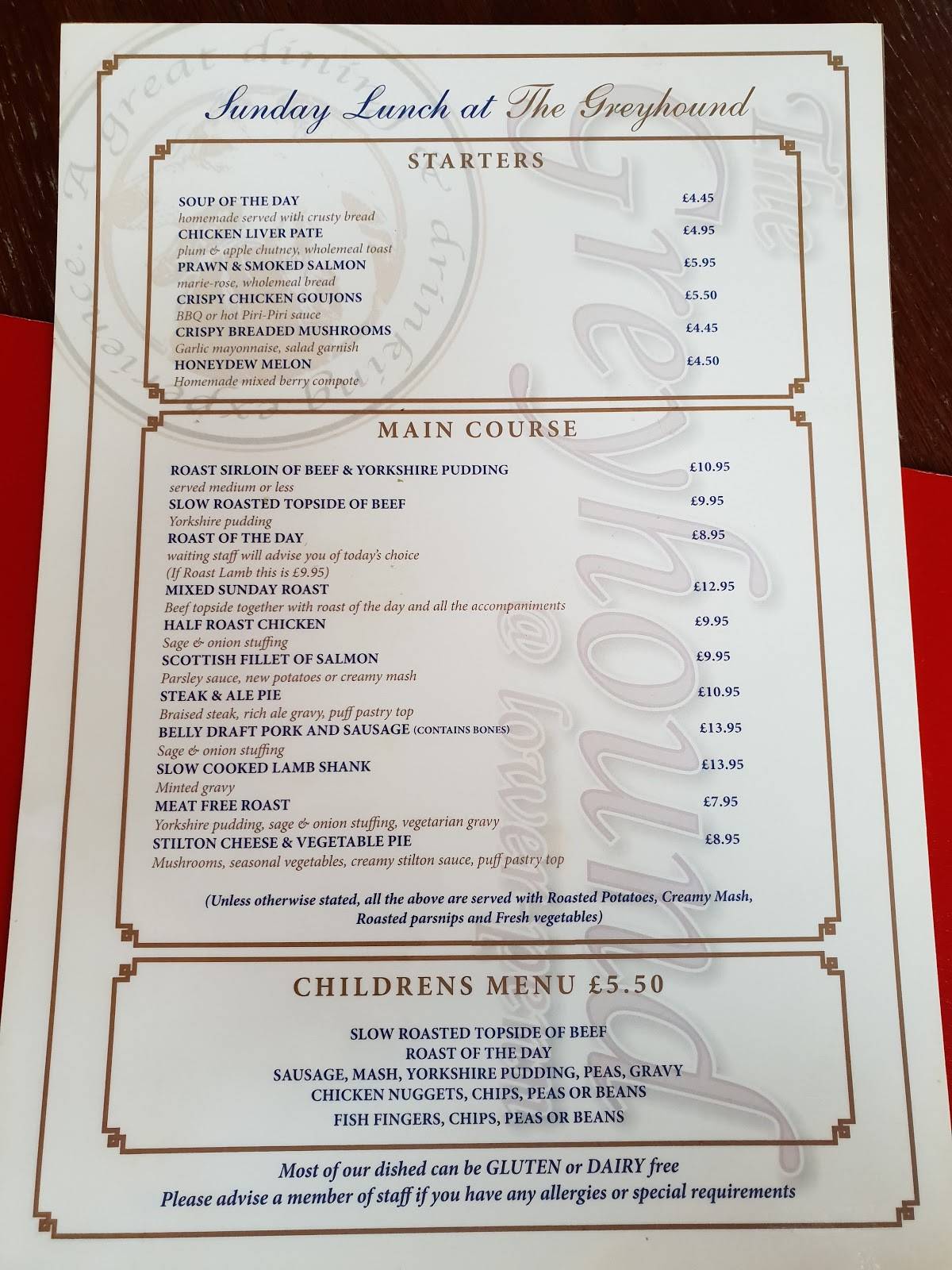 Menu at The Greyhound Inn pub & bar, Wolverhampton, The Greyhound