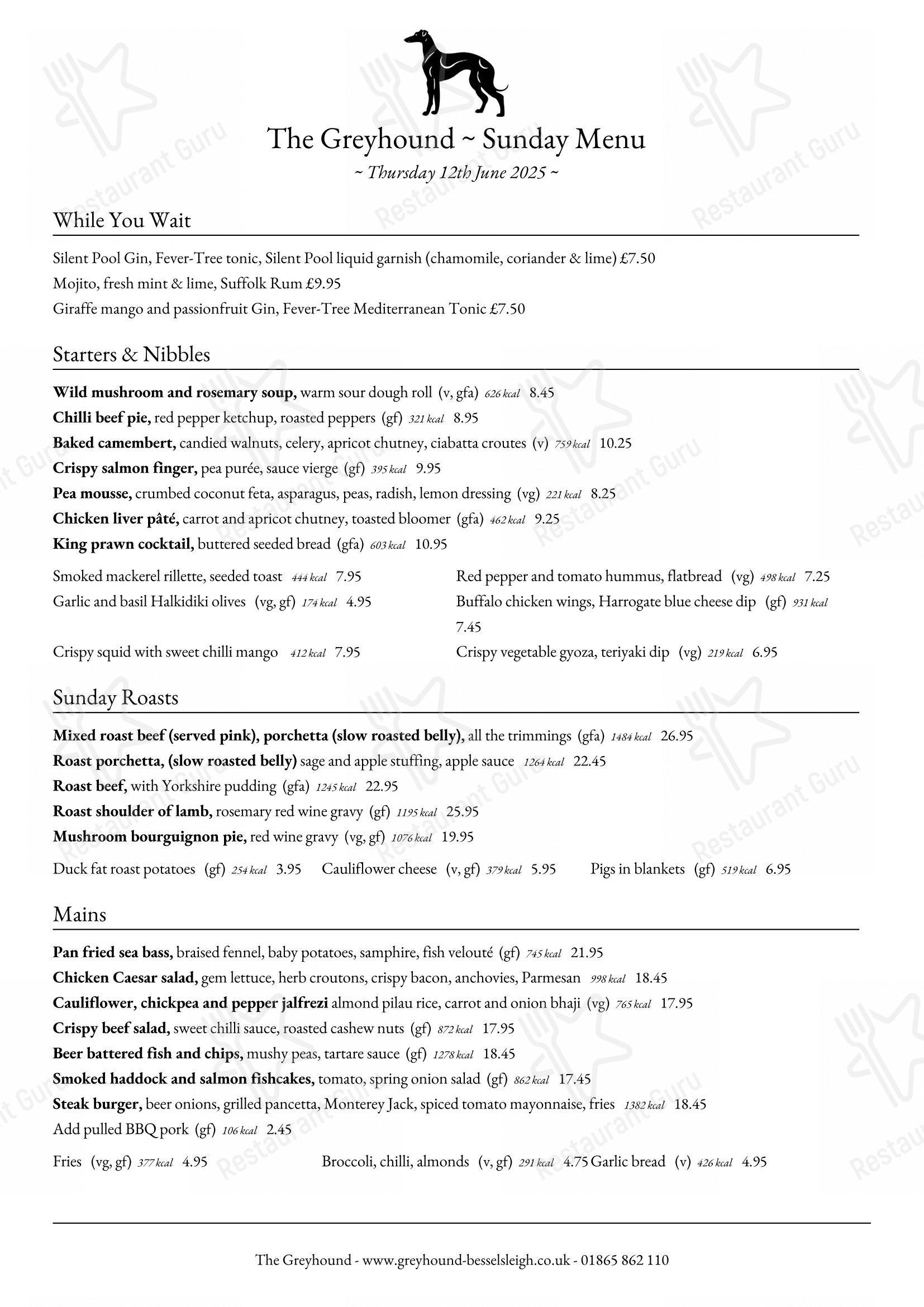 Menu at The Greyhound pub & bar, Abingdon
