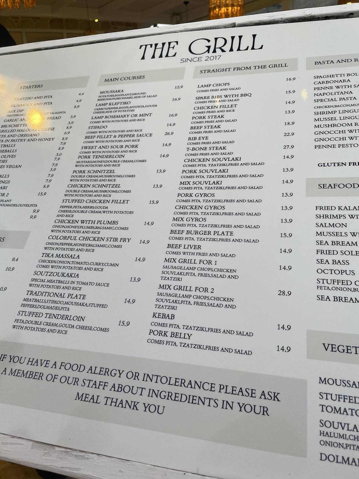 Menu at The Grill Restaurant, Lardos, Lothiarika