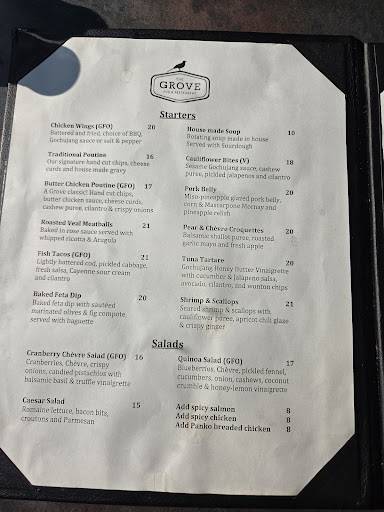 Menu at The Grove Pub & Restaurant, Winnipeg