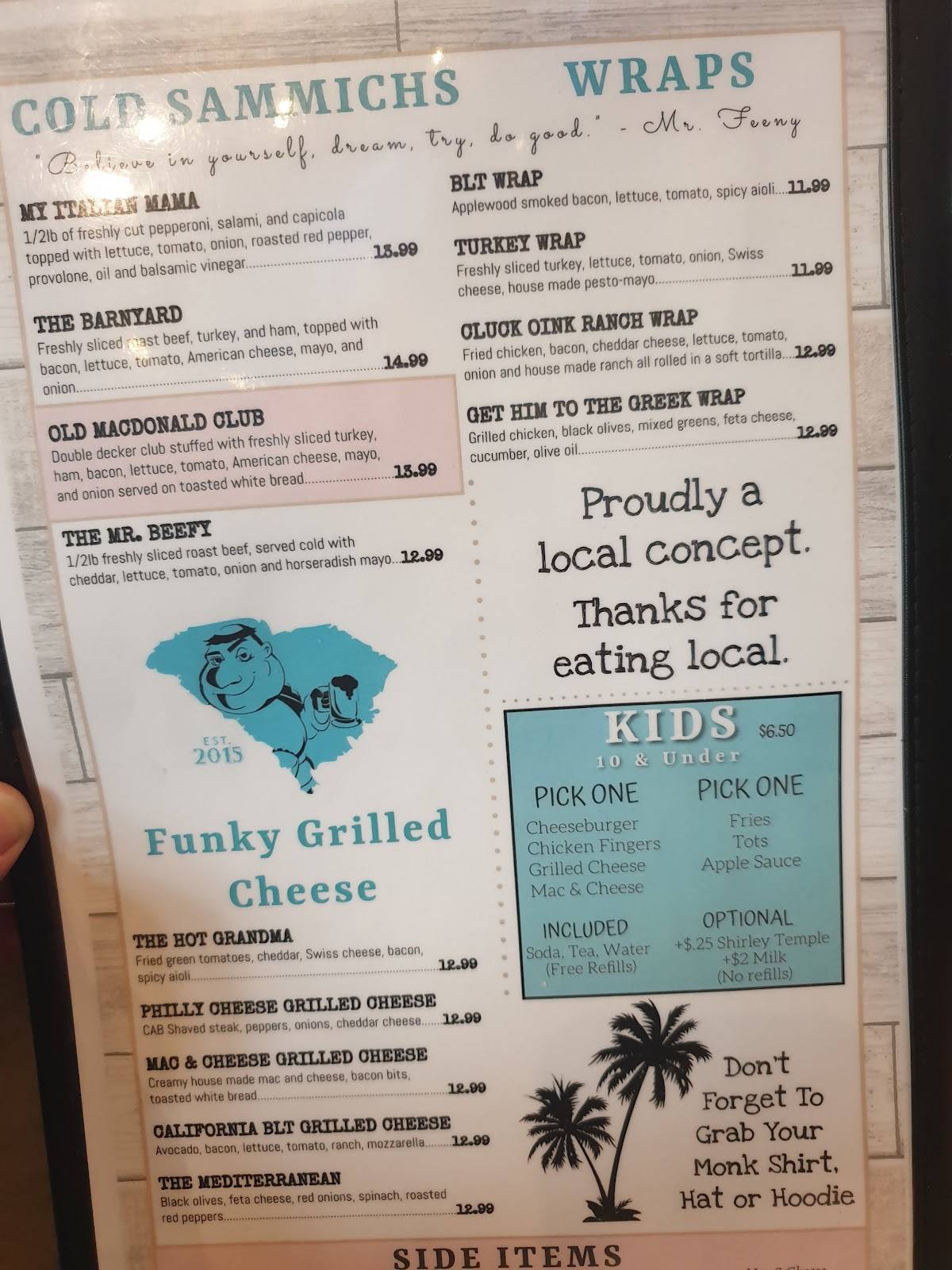 Menu at The Grumpy Monk Broadway restaurant, Myrtle Beach