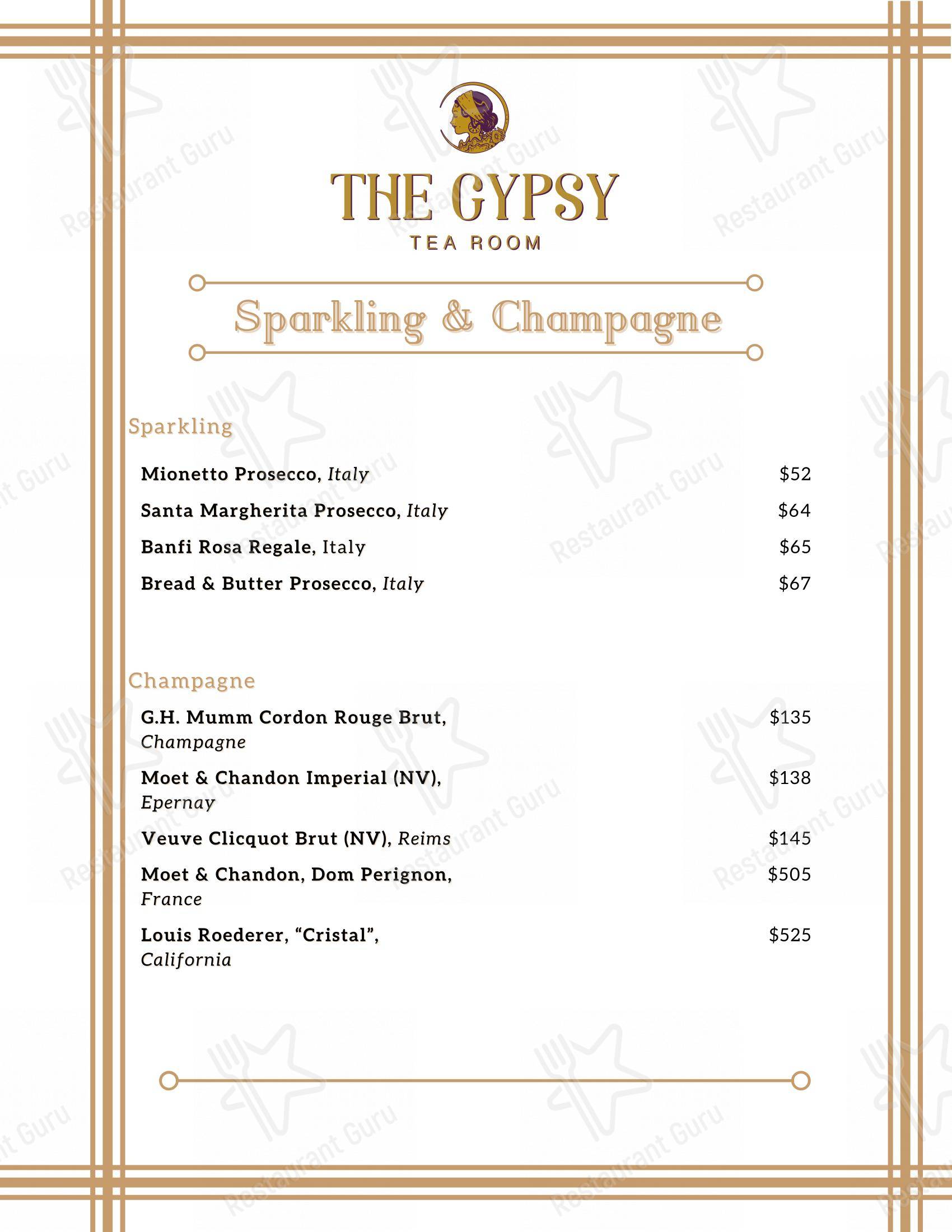 Menu at The Gypsy Tea Room restaurant, St. John's
