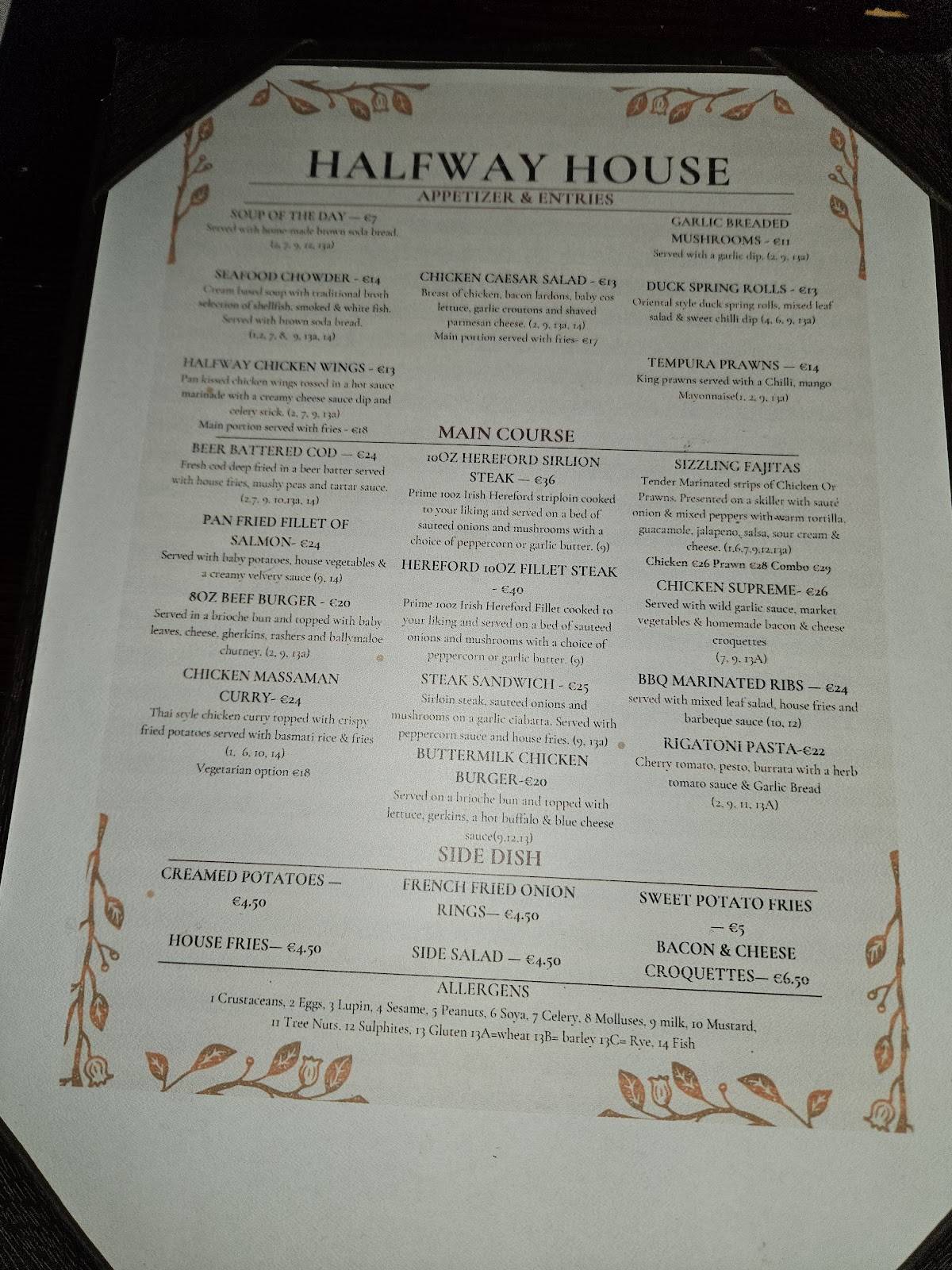 Menu at The Halfway House pub & bar, Dublin, Walkinstown Rd