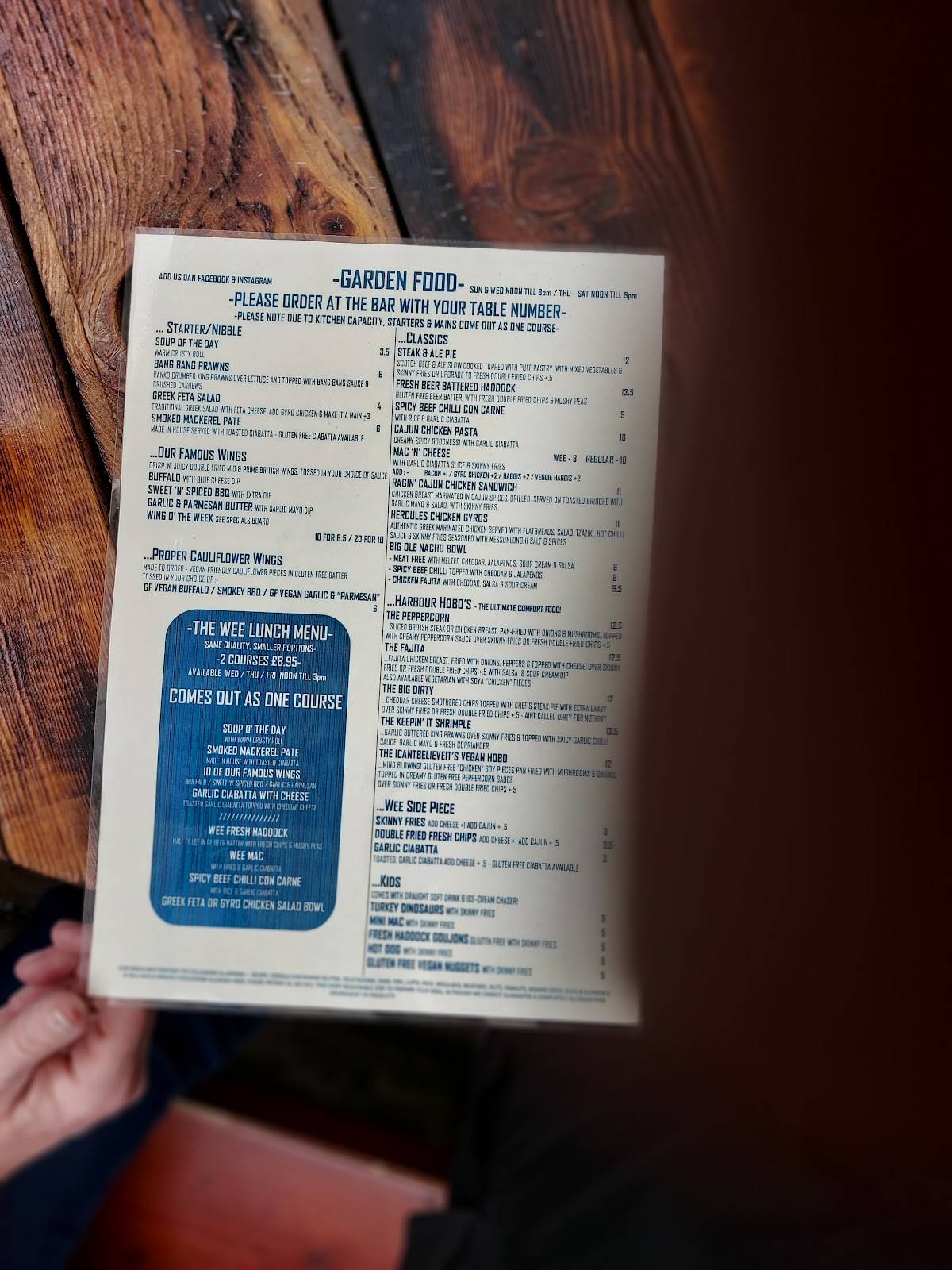 Menu at The Harbour Bar, Troon