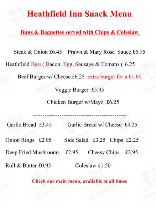 Menu at The Heathfield Inn pub & bar, Honiton