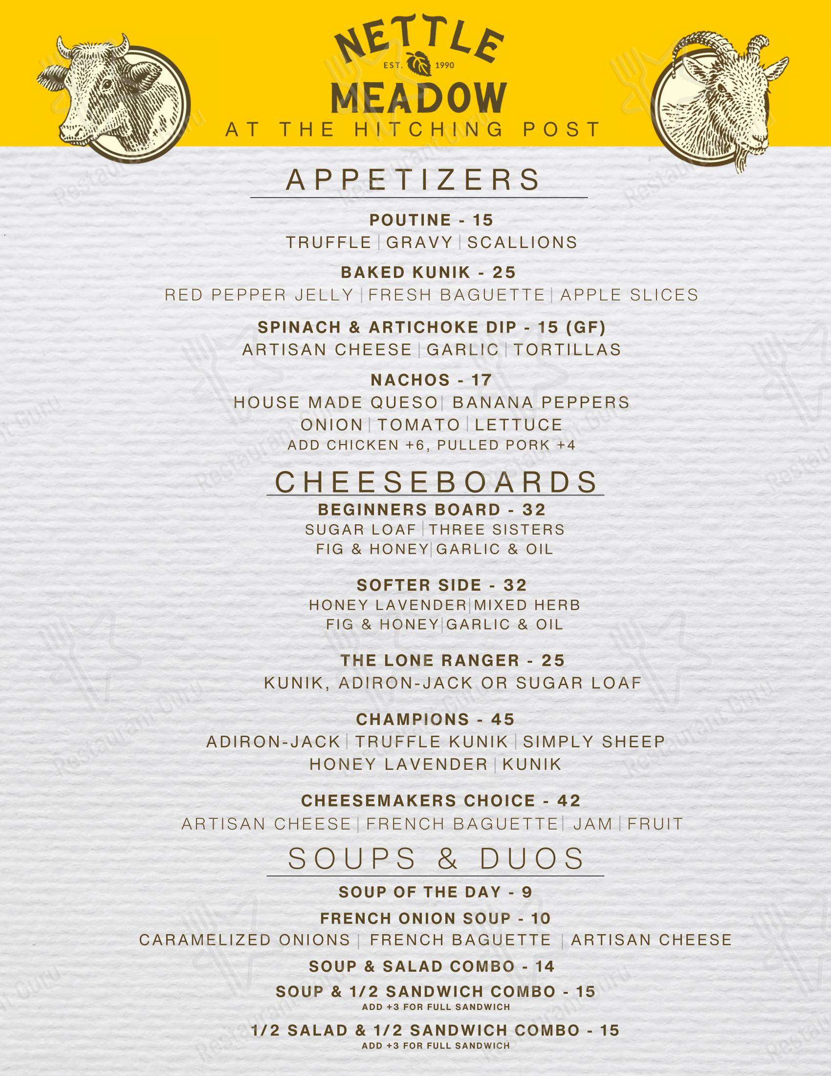 Menu at The Hitching Post restaurant, Lake Luzerne