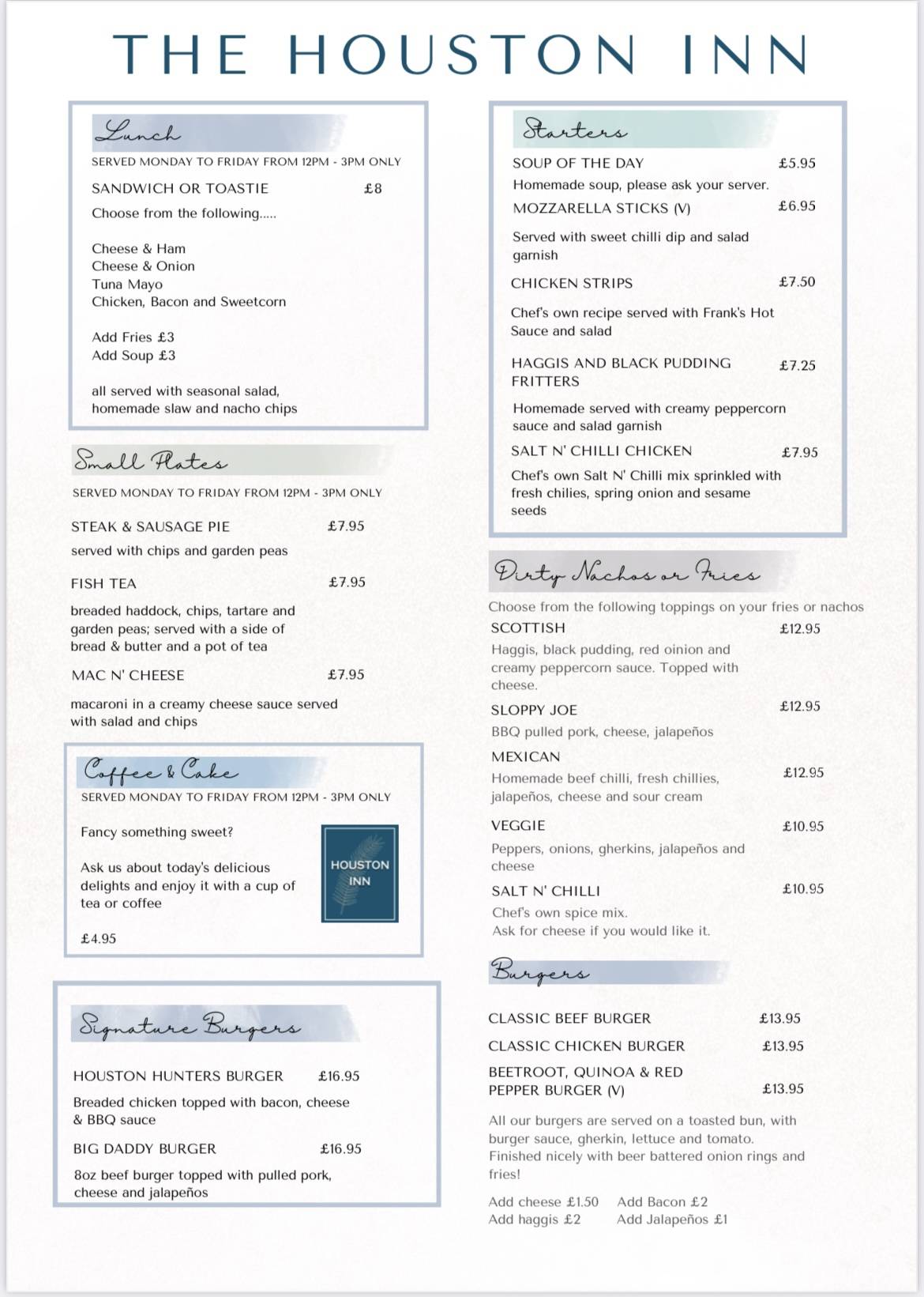 Menu at The Houston Inn pub & bar, Johnstone