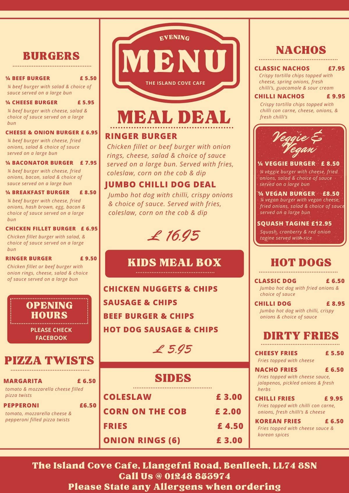 Menu at The Island Cove Cafe, Benllech