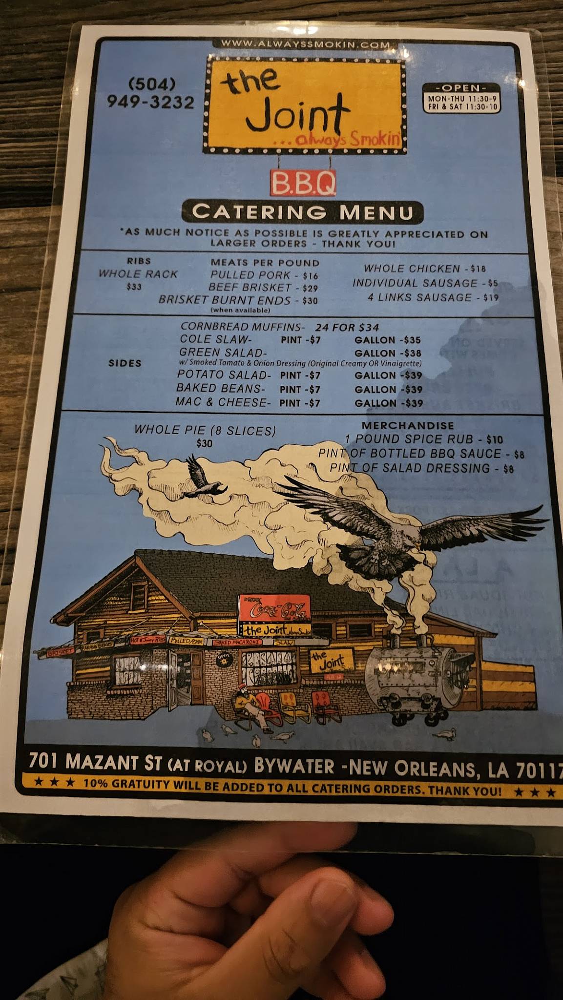 Menu at The Joint BBQ, New Orleans, 701 Mazant St