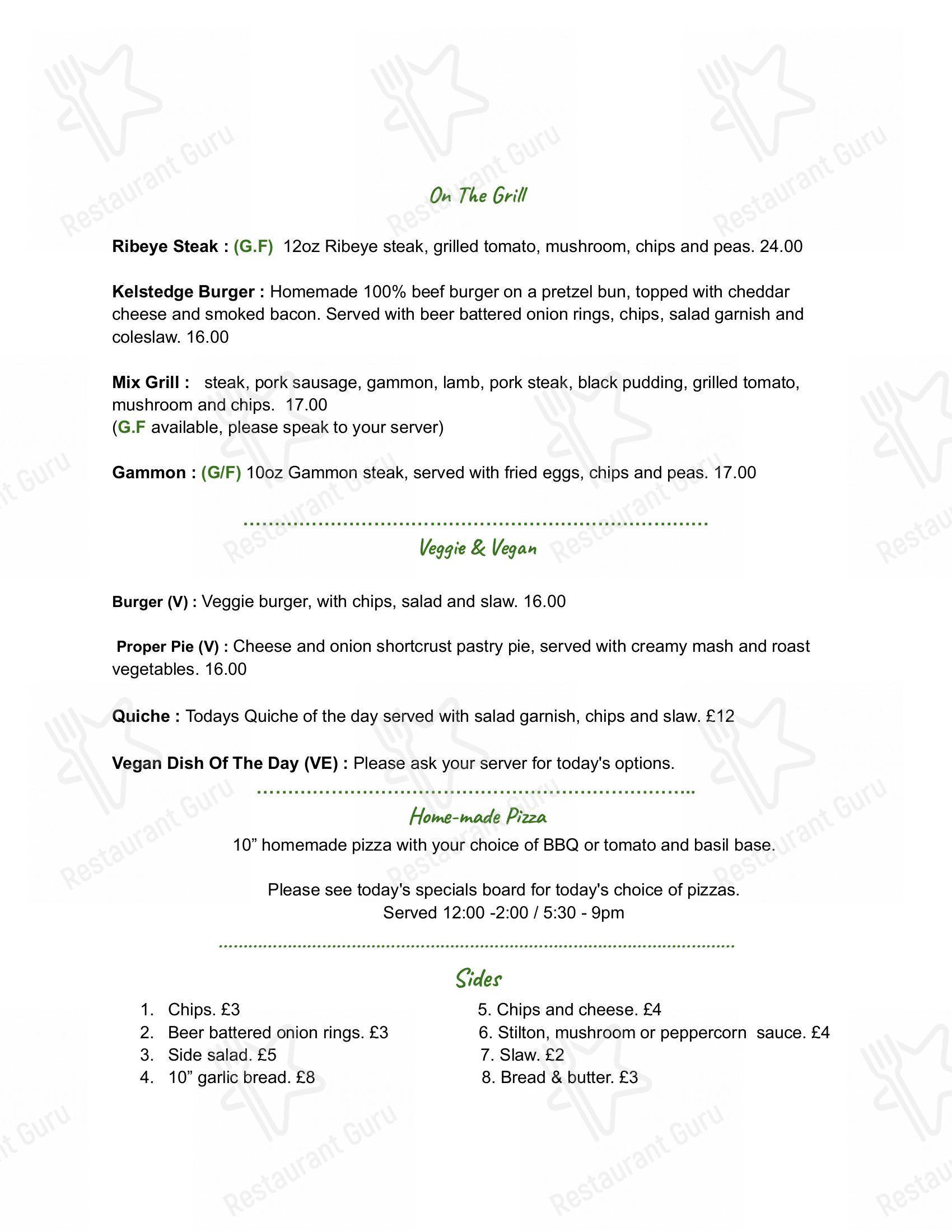 Menu at The Kelstedge pub & bar, Ashover, Matlock Rd