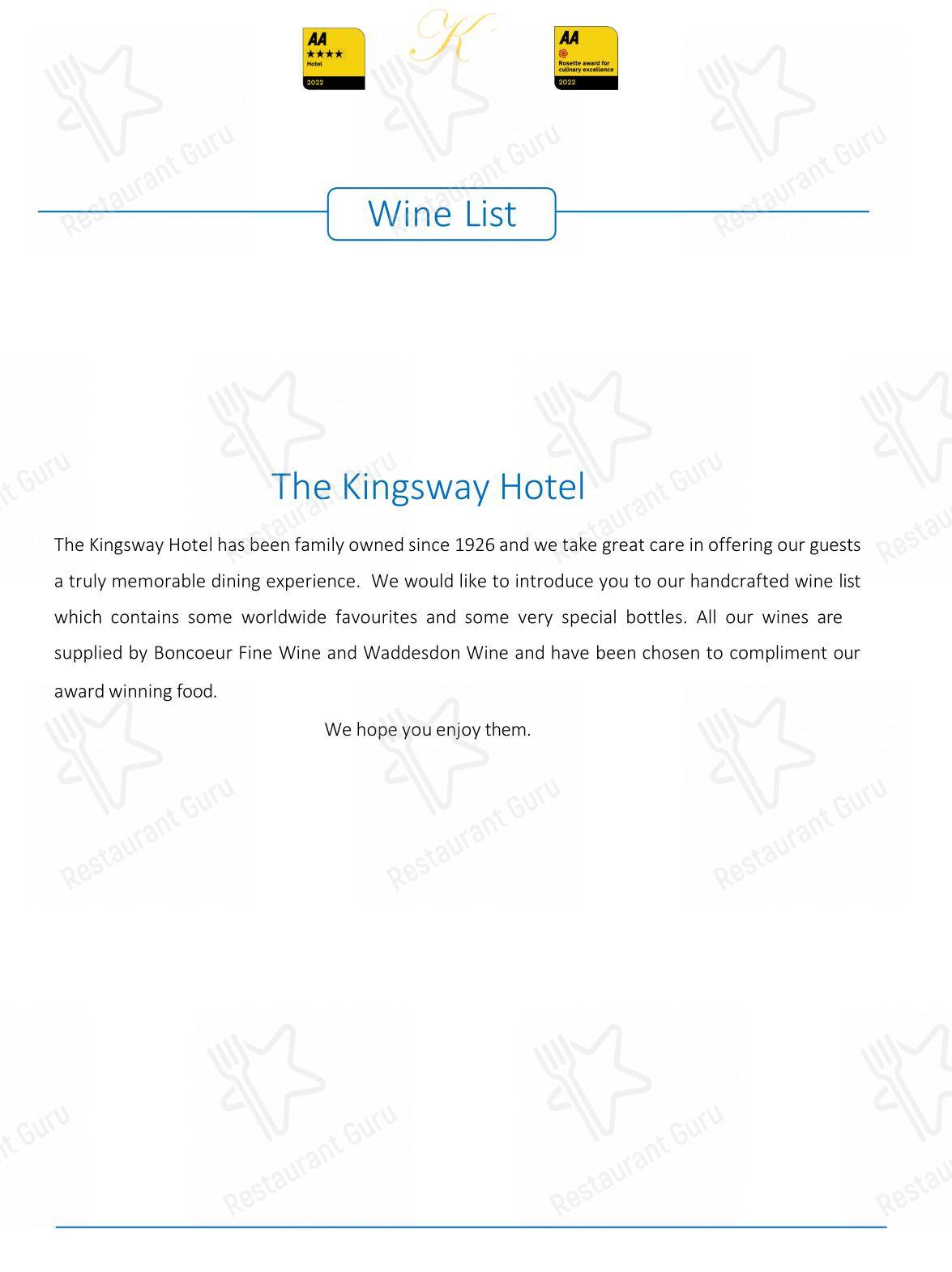 Menu at The Kingsway Hotel restaurant, Cleethorpes