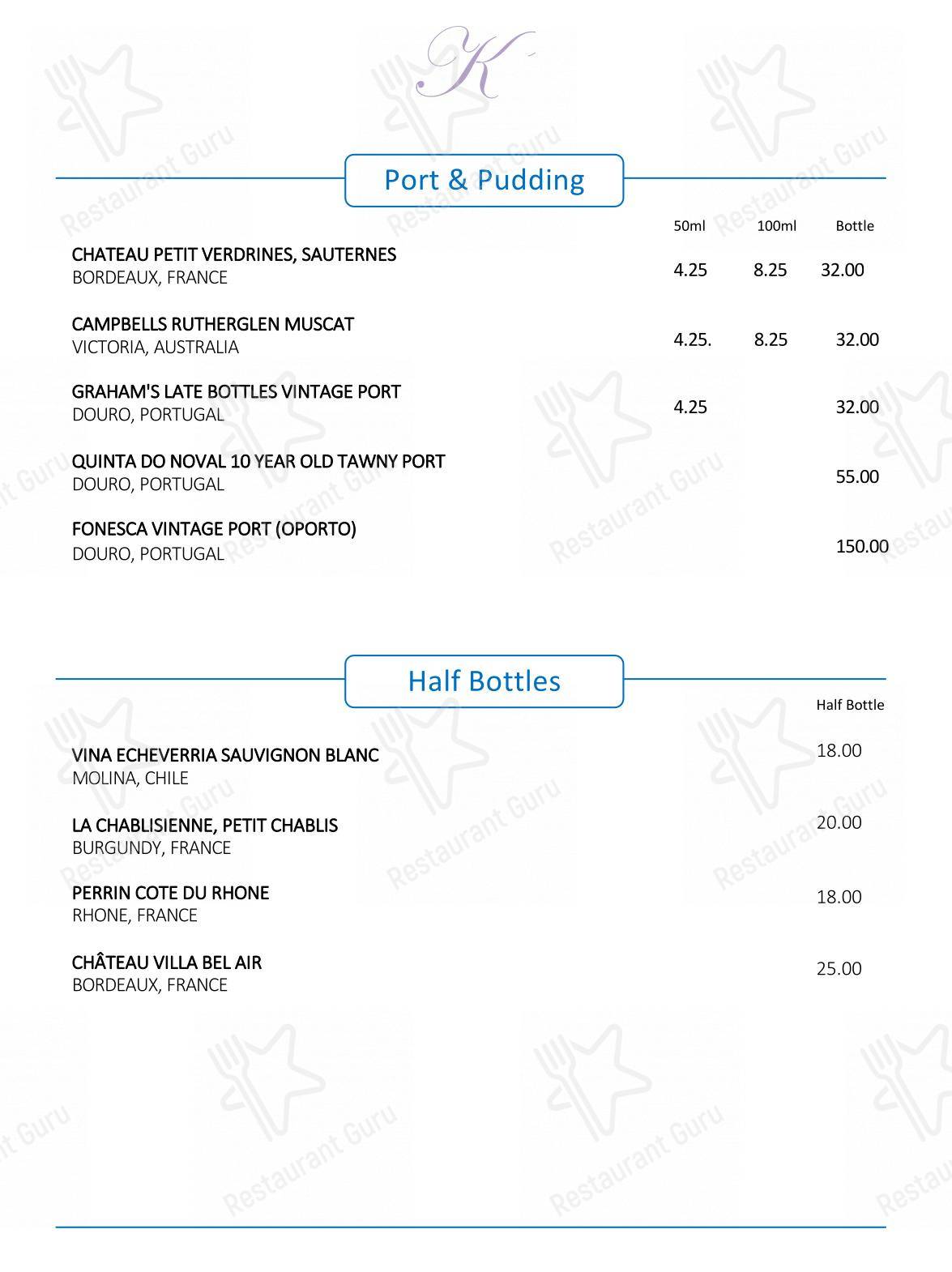 Menu at The Kingsway Hotel restaurant, Cleethorpes