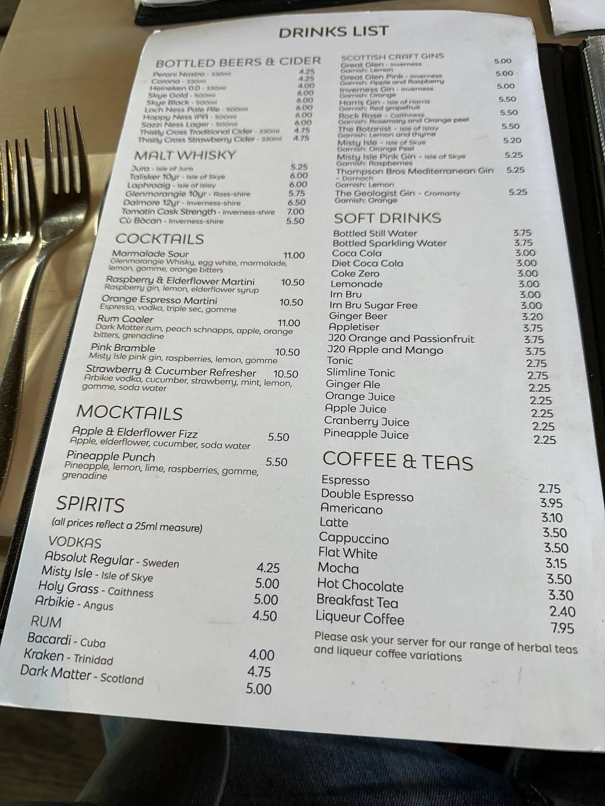 Menu at The Kitchen Restaurant, Inverness, 15 Huntly St