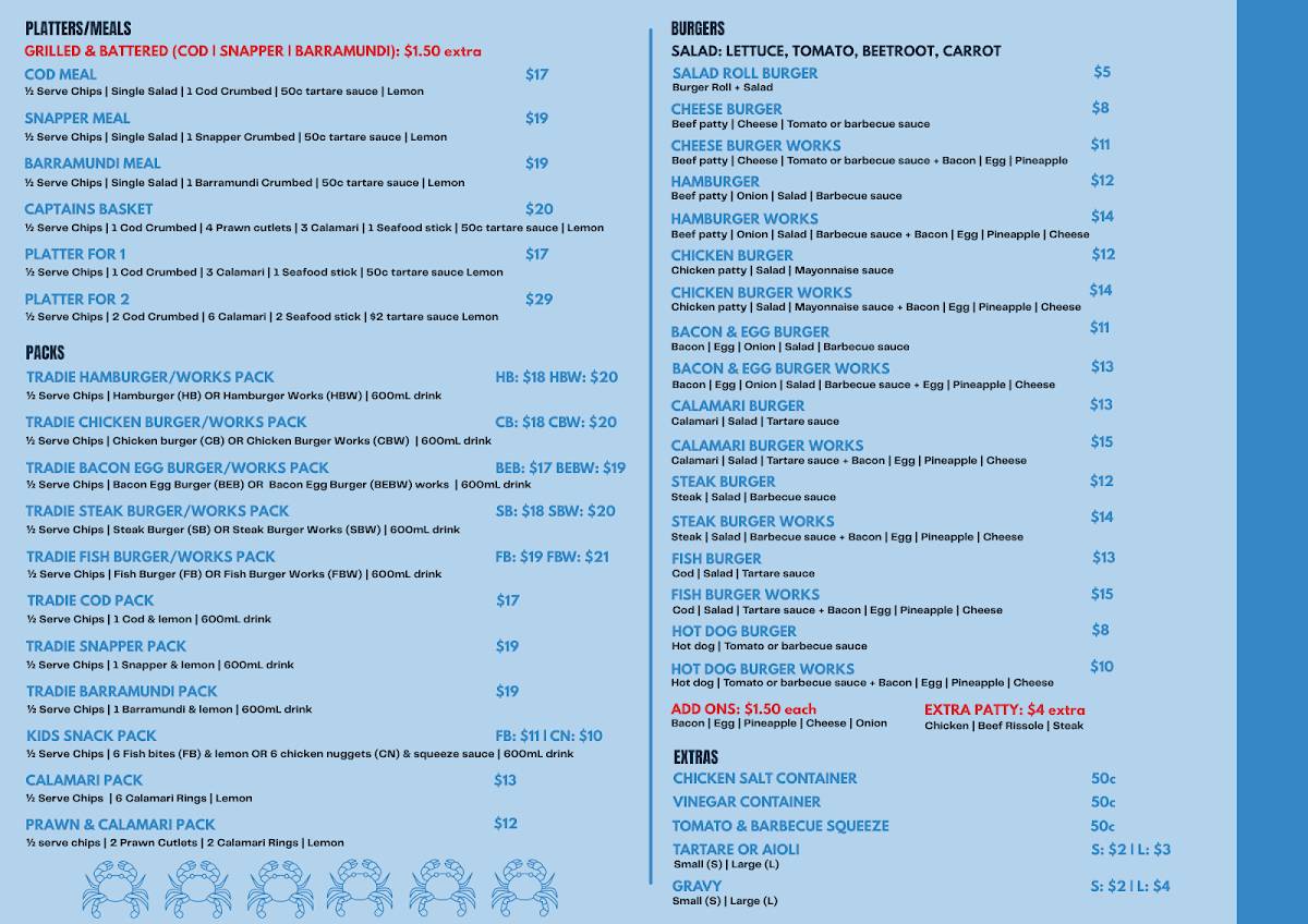 Menu at The Krusty Krab Seafoods fast food, McDowall