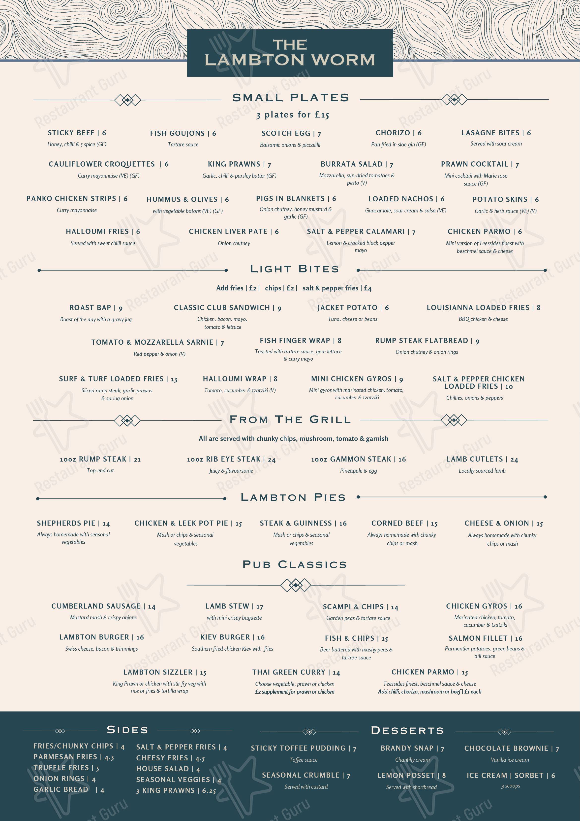 Menu at The Lambton Worm pub & bar, Chester-le-Street