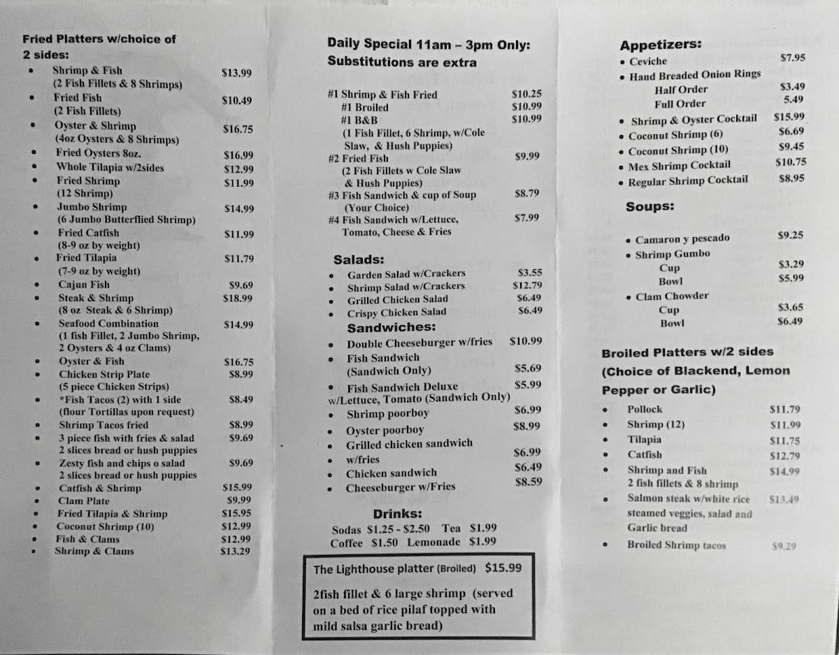 Menu at The Lighthouse Seafood restaurant, San Antonio