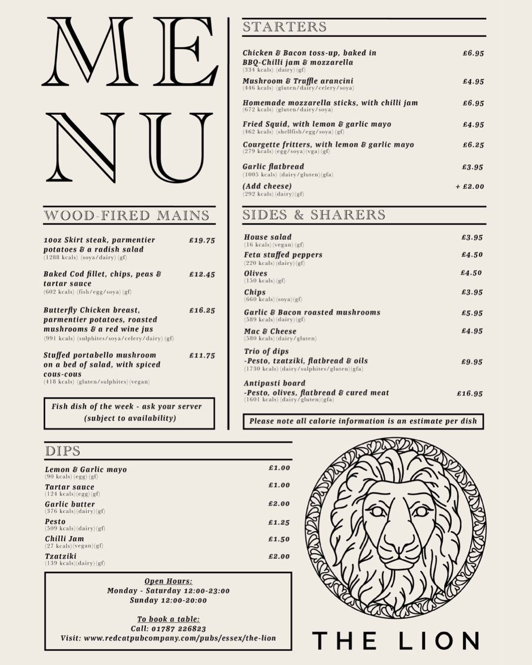 Menu at Lion - Earls Colne pub & bar, Earls Colne