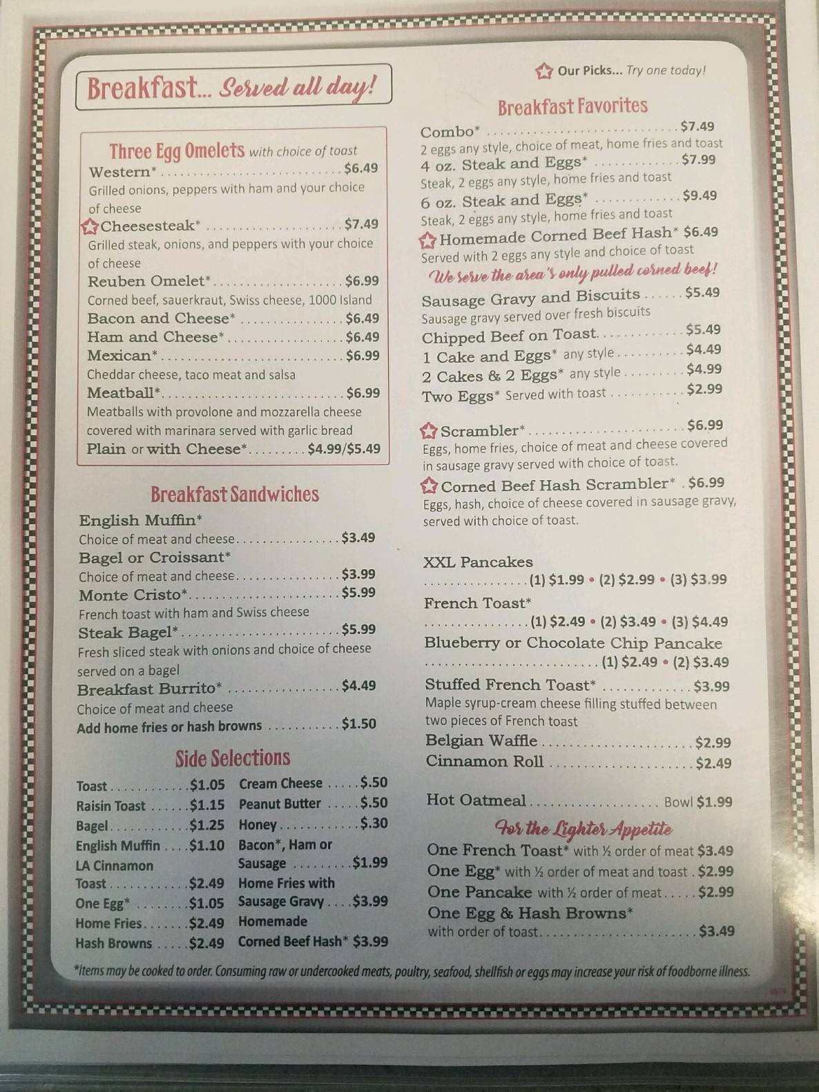 Menu at The Little Red Diner restaurant, Port Allegany