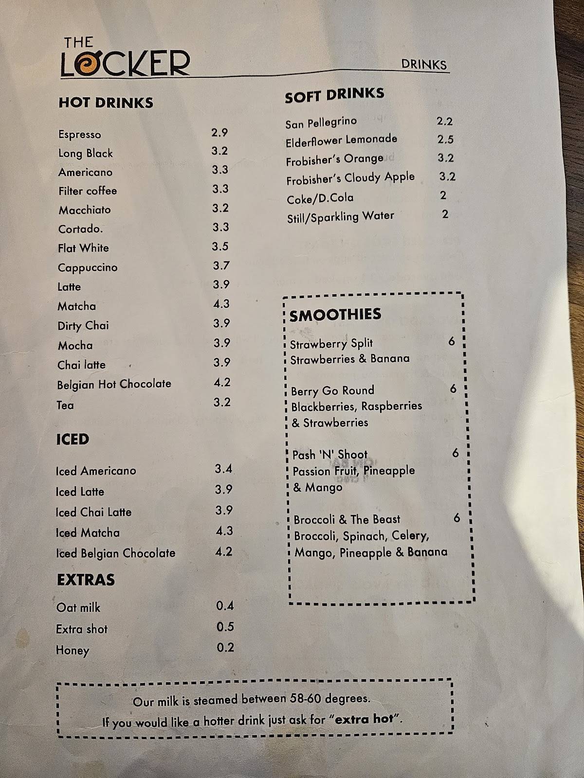 Menu at The Locker Cafe, Cambridge