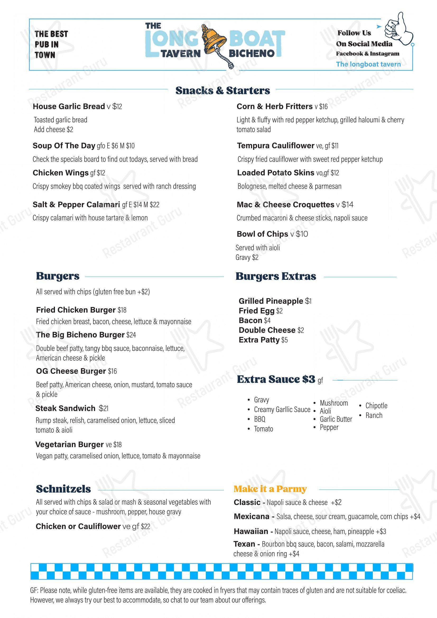 Menu at The Long Boat Tavern pub & bar, Bicheno