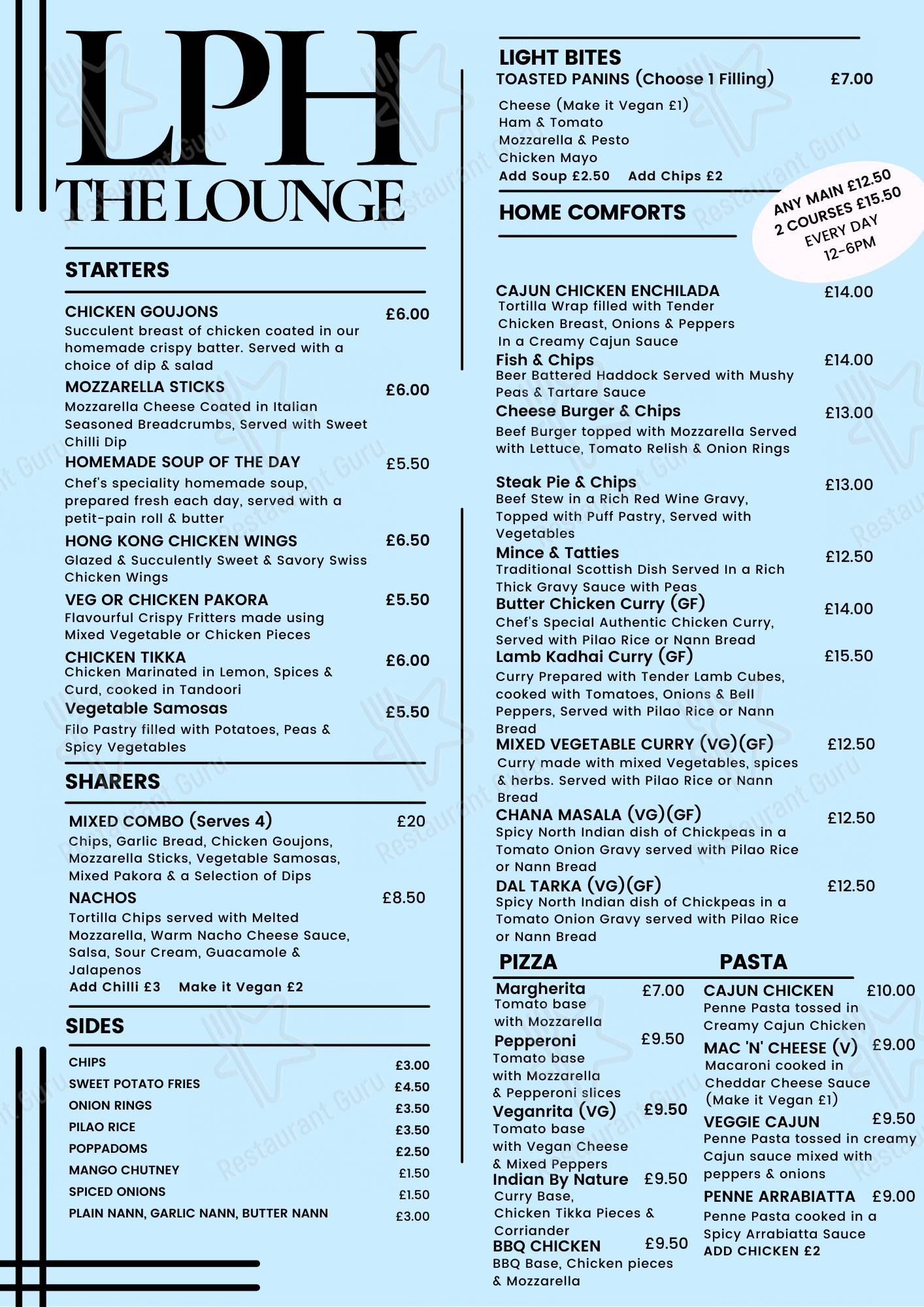 Menu at The Lounge restaurant, Alexandria