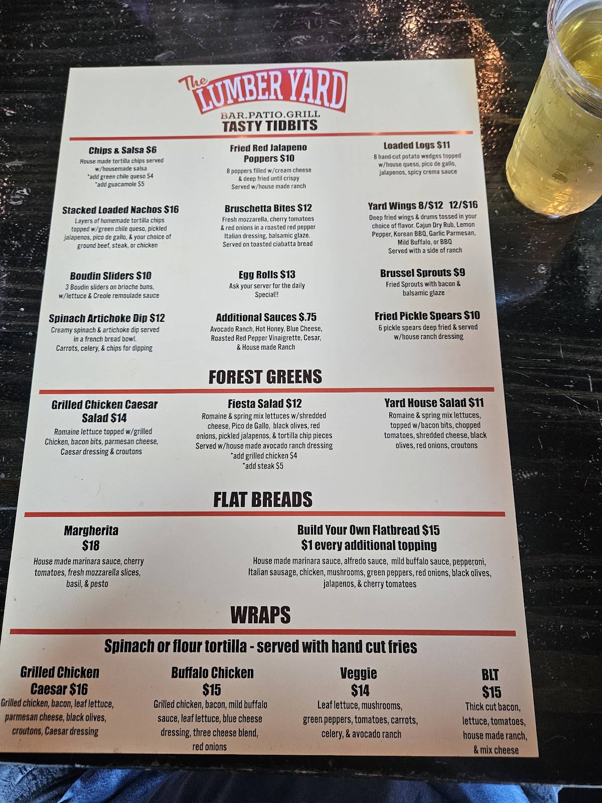 Menu at The Lumber Yard Bar & Grill, Burleson