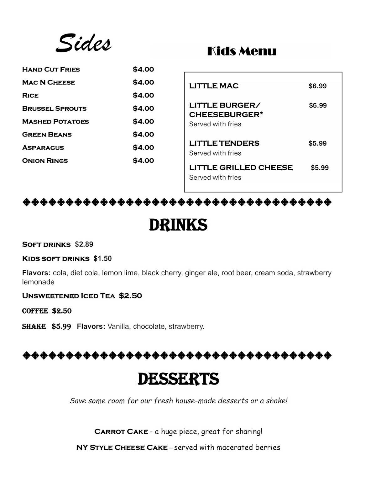 Menu at The MacStack Tavern restaurant, Lakeside Marblehead