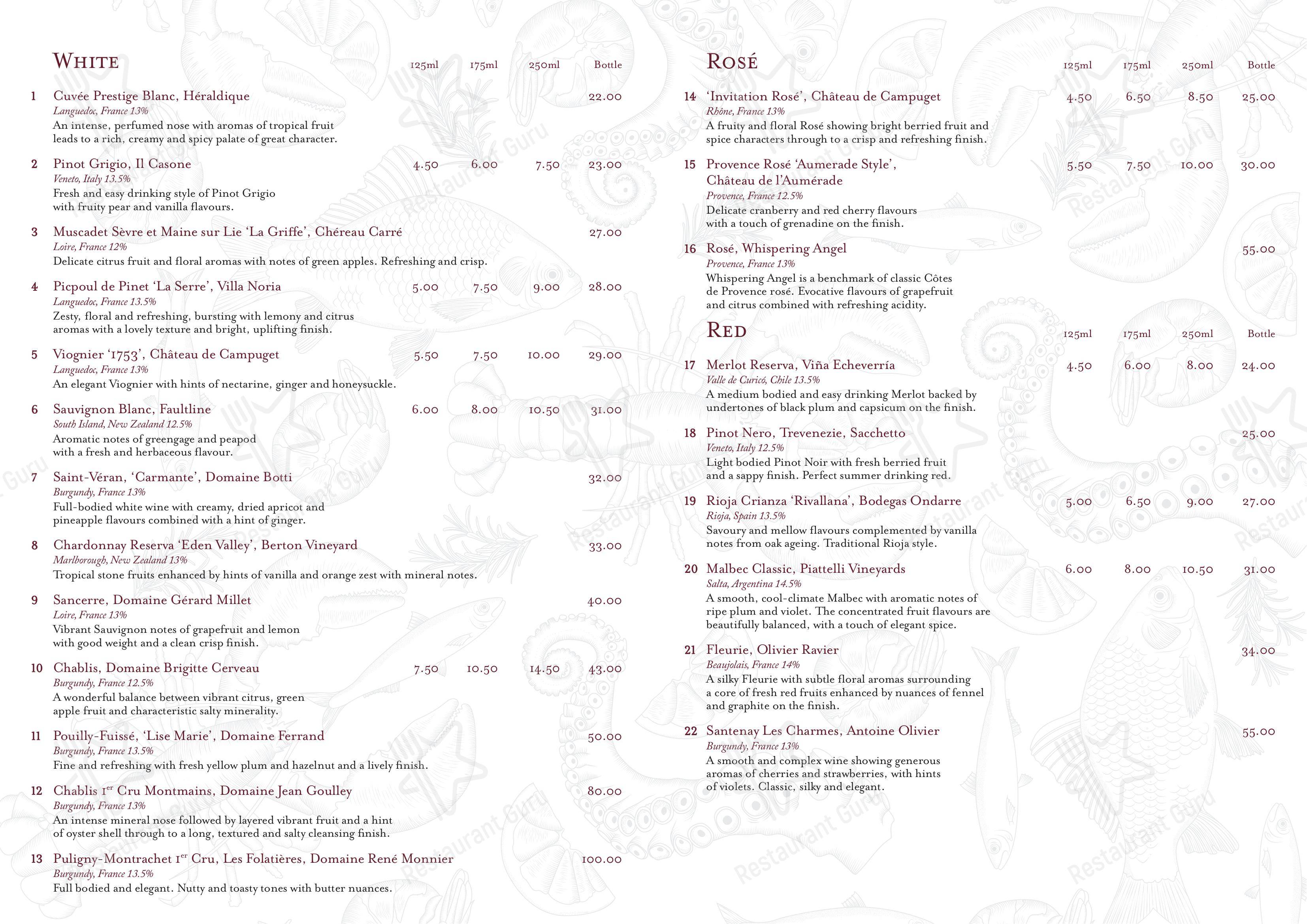 Menu at The Marine Bar & Restaurant, Whitby, 13 Marine Parade