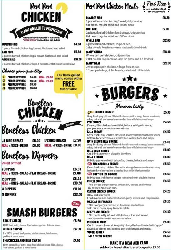 Menu at The Mash's Peri Peri Grill Deane Road fast food, Bolton