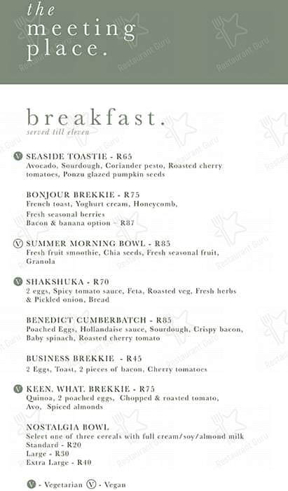 Menu at The Meeting Place. restaurant, Stellenbosch, 87 Dorp St