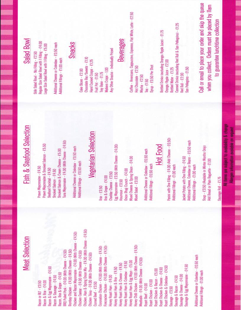 Menu at The Memphis Belle Sandwich Shop fast food, West Malling