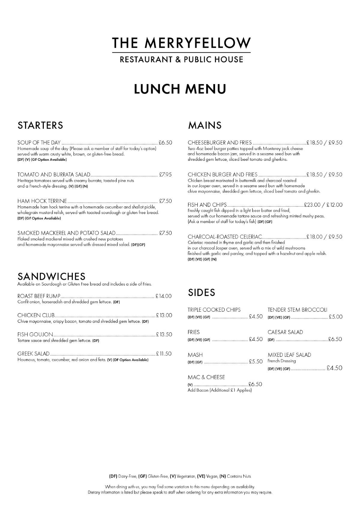 Menu at The Merryfellow pub & bar, Cheltenham