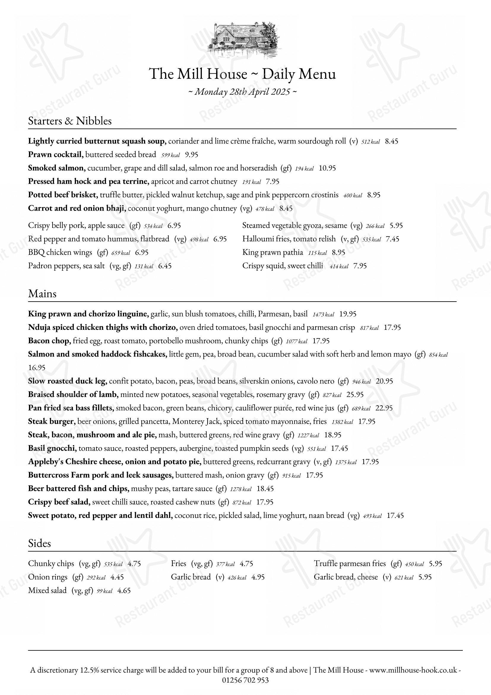 Menu at The Mill House pub & bar, Hook