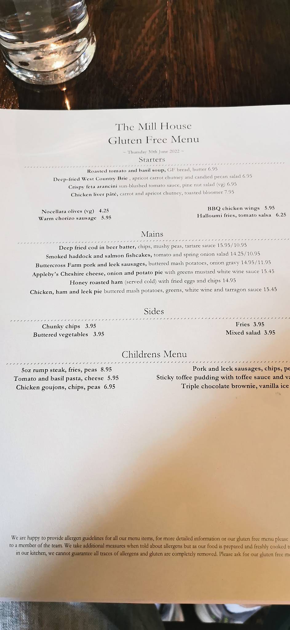 Menu at The Mill House pub & bar, Hook
