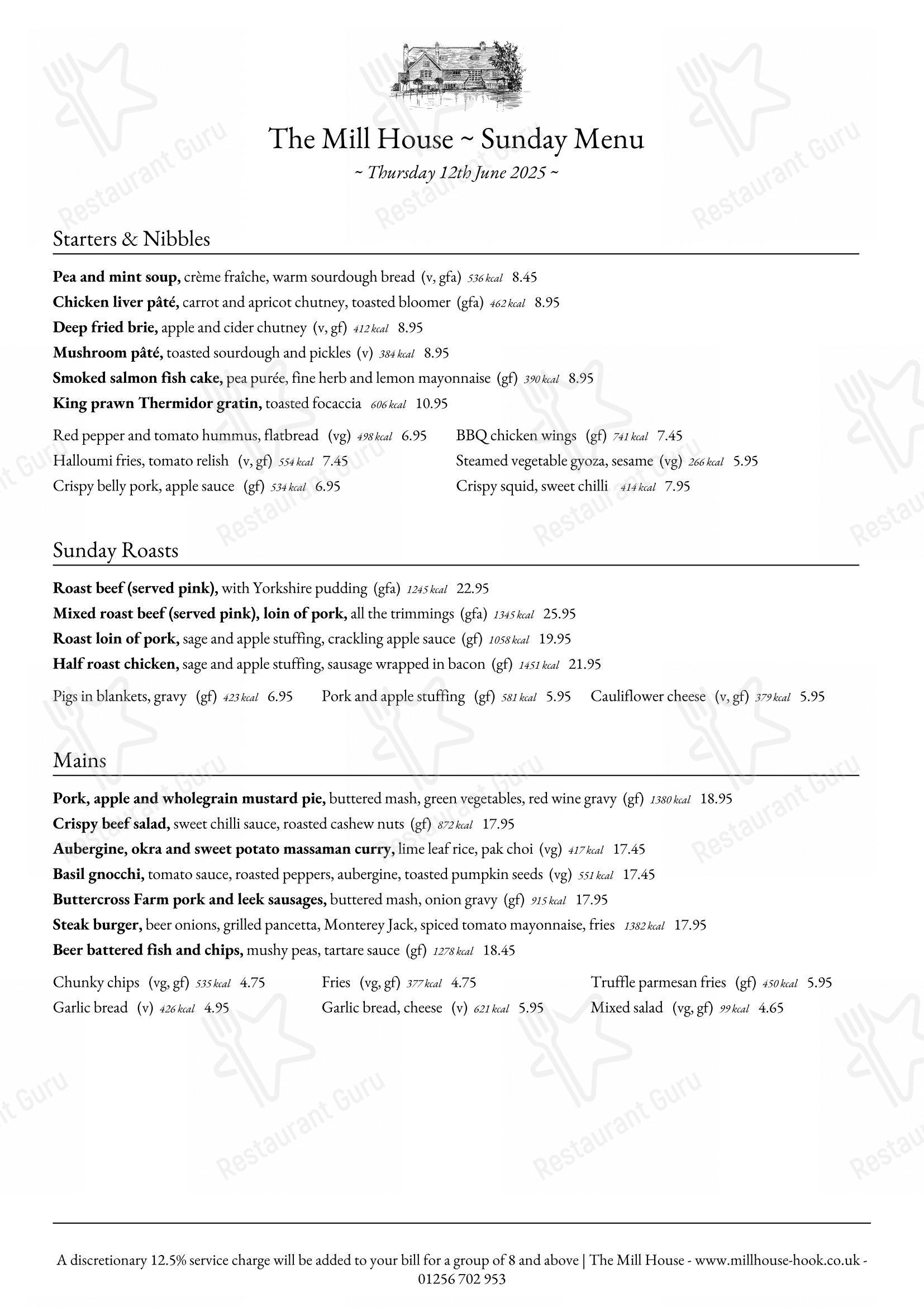 Menu at The Mill House pub & bar, North Warnborough