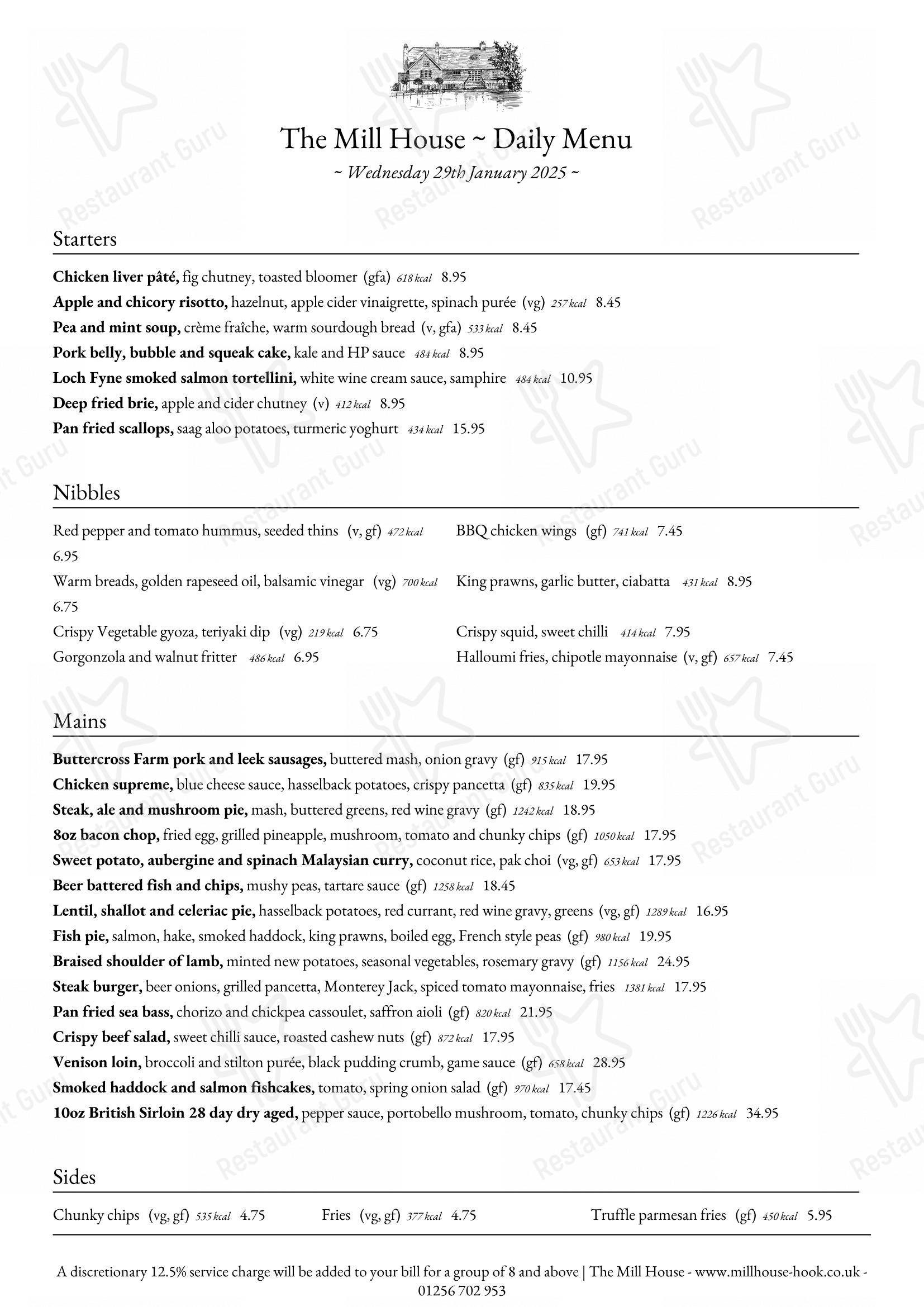 Menu at The Mill House pub & bar, Hook