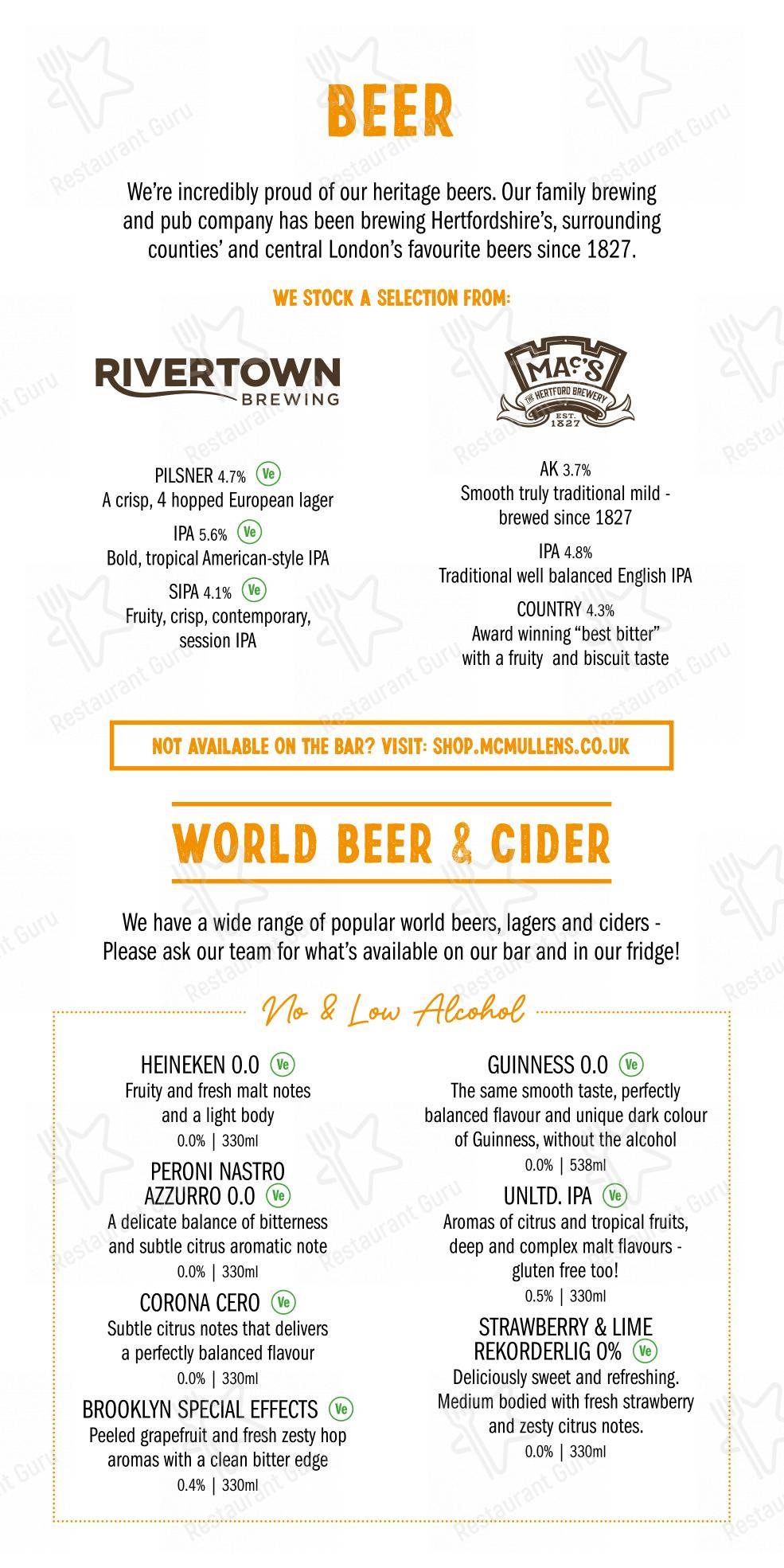 Menu at Millstream pub & bar, Hitchin