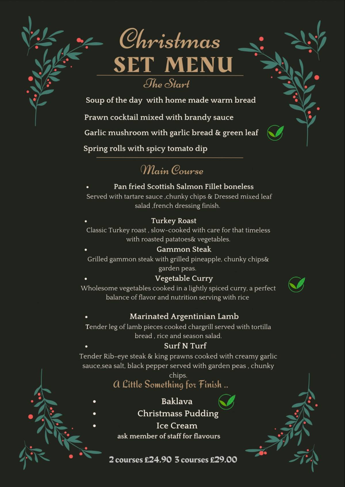 Menu at The Mr Cook’s Steak House restaurant, Torquay