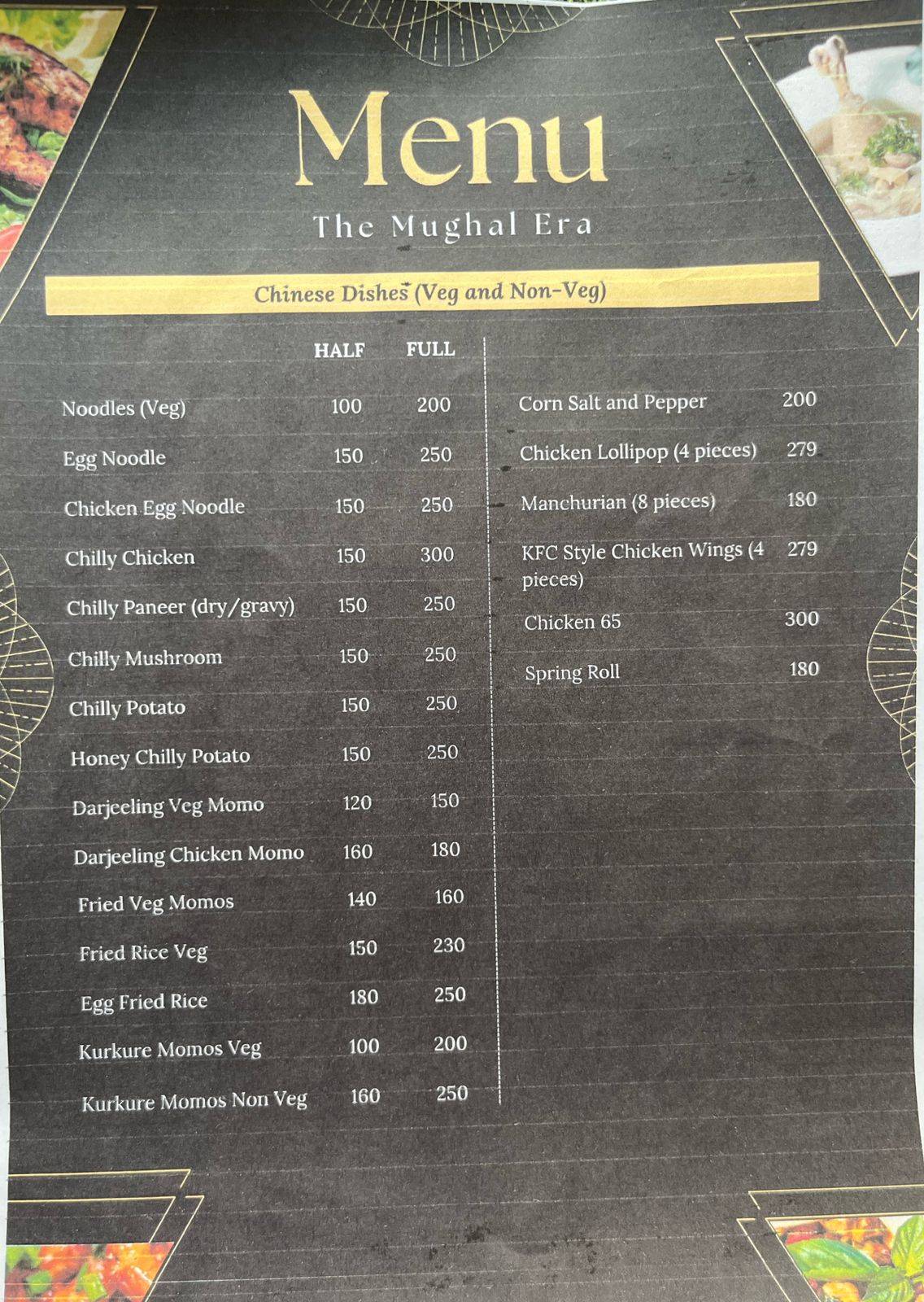 Menu at The Mughal Era, Gurugram