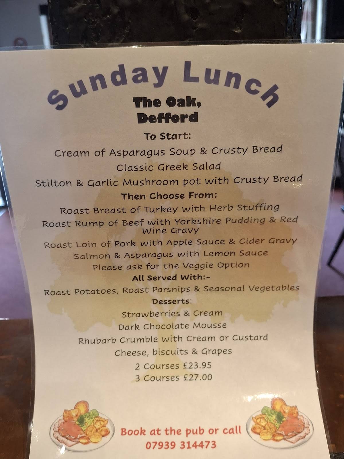 Menu at The Oak Inn pub & bar, Defford