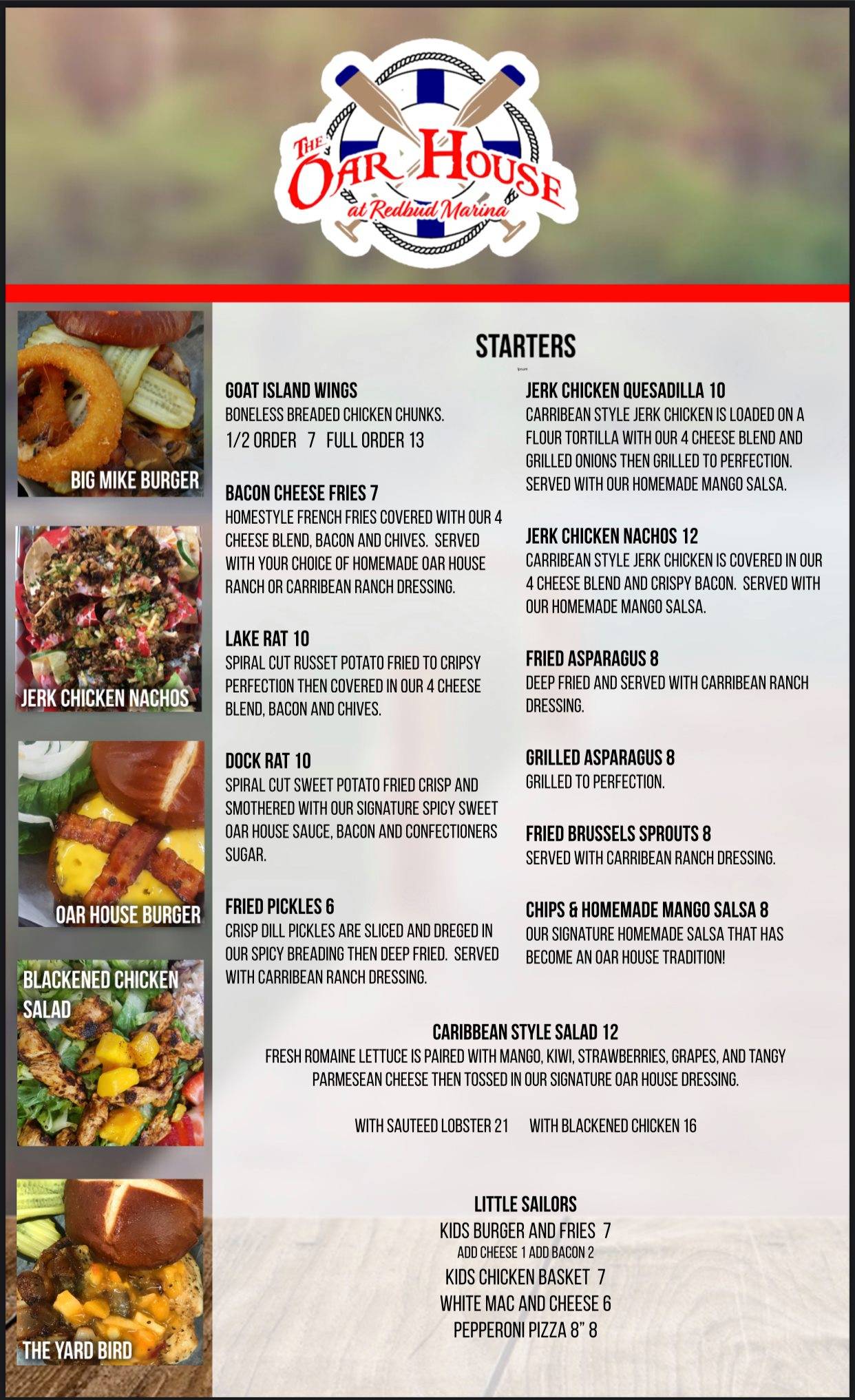 Menu at The Oar House restaurant, Claremore