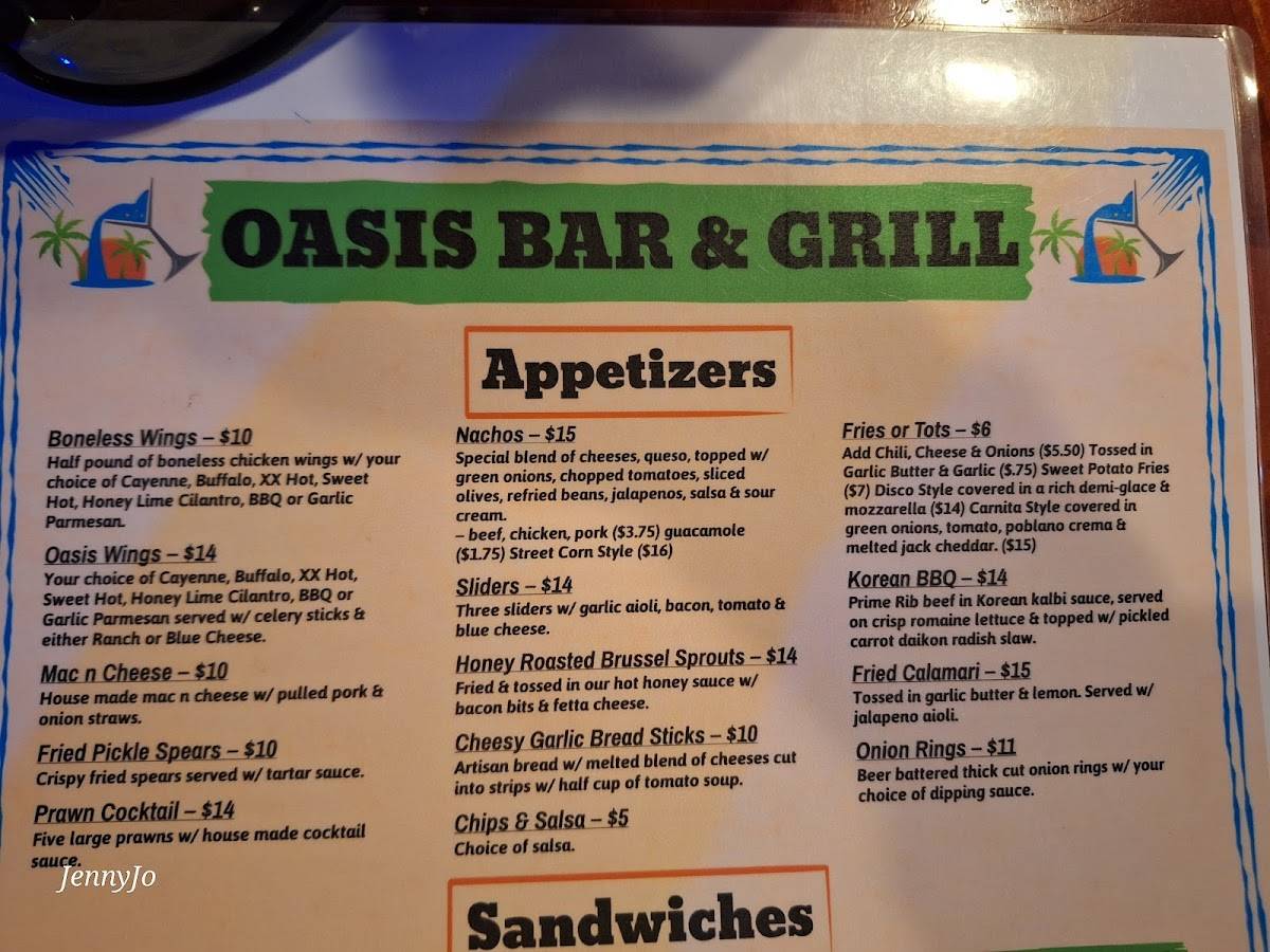 Menu at The Oasis Bar & Grill, Sequim
