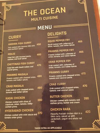 Menu at The Ocean Restaurant, Kanyakumari