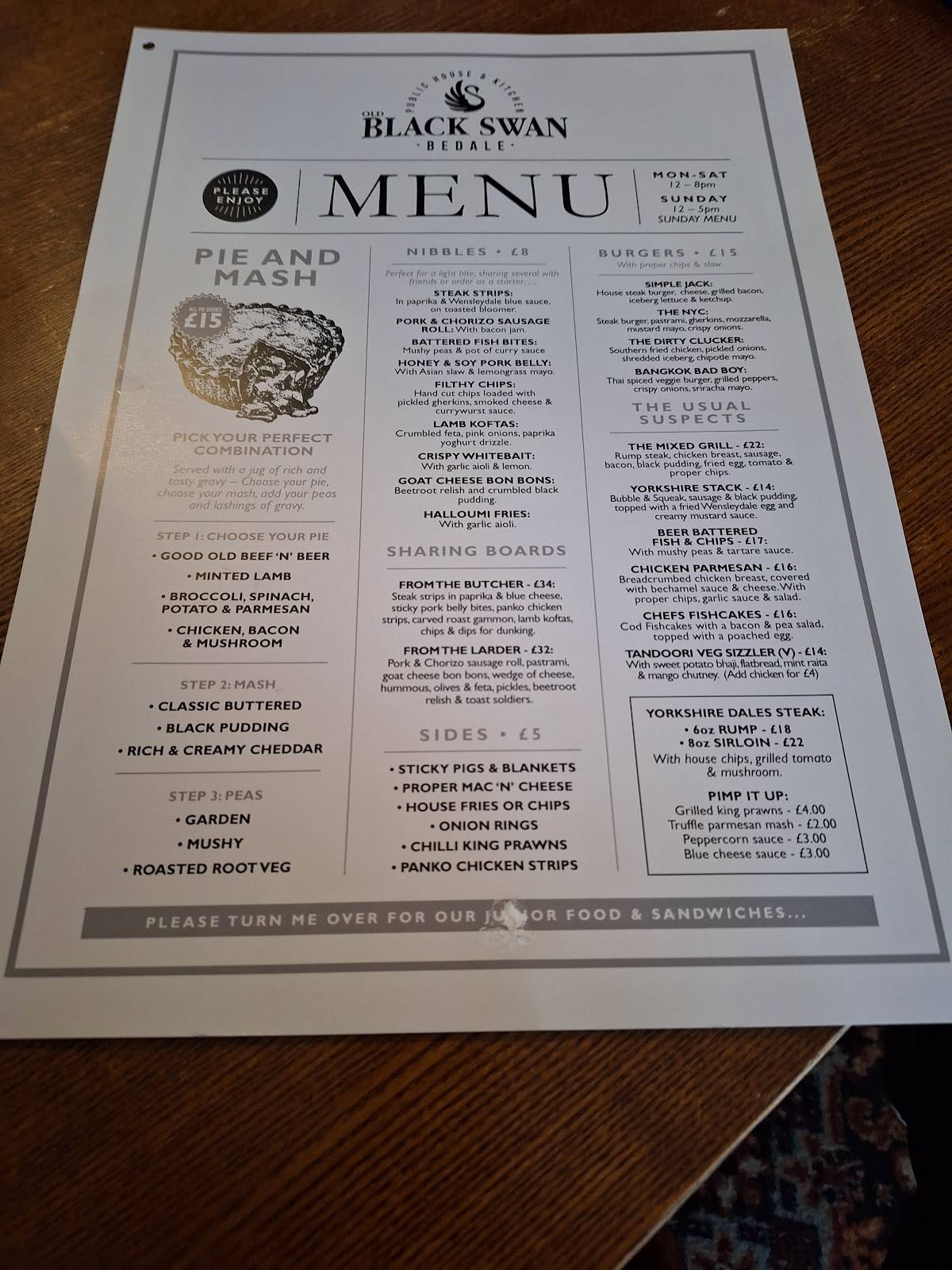 Menu at The Old Black Swan pub & bar, Bedale