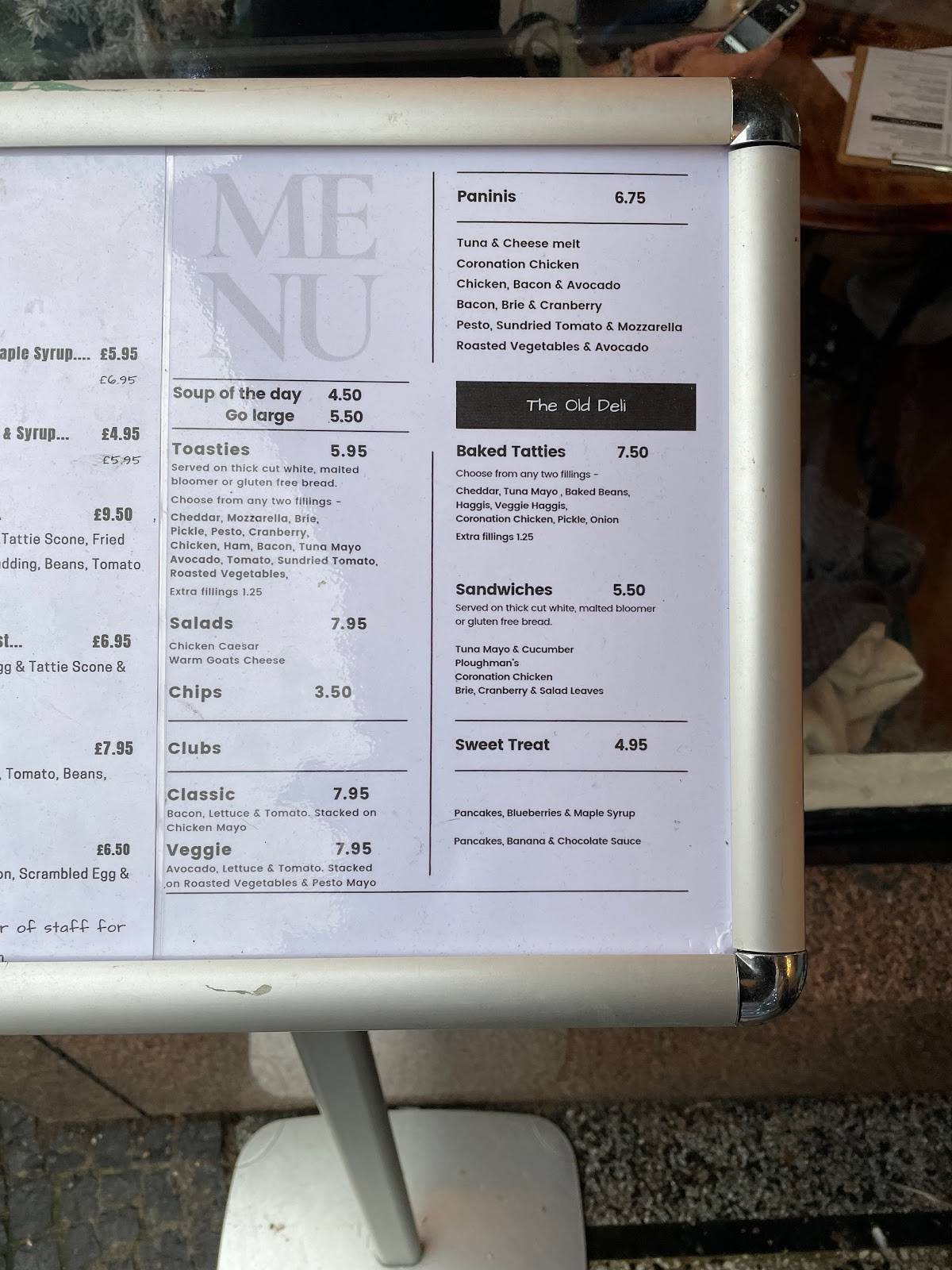 Menu at The Old Deli restaurant, Fort William
