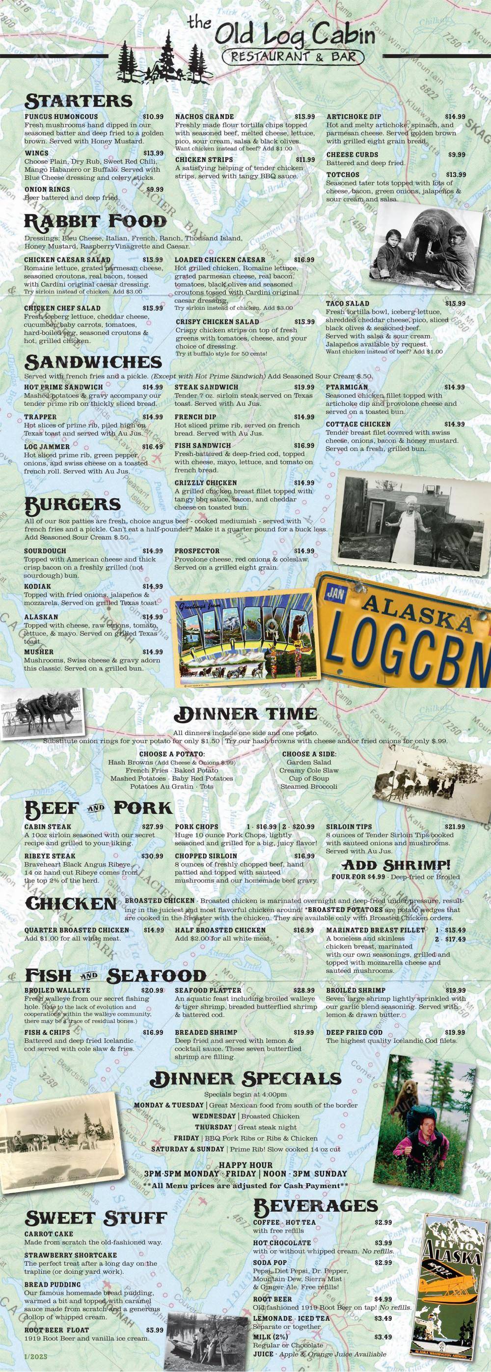 Menu at The Old Log Cabin Restaurant, Forest Lake