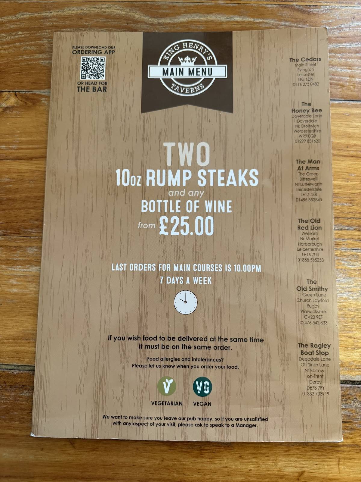 Menu at The Old Red Lion pub & bar, Welham, Main St