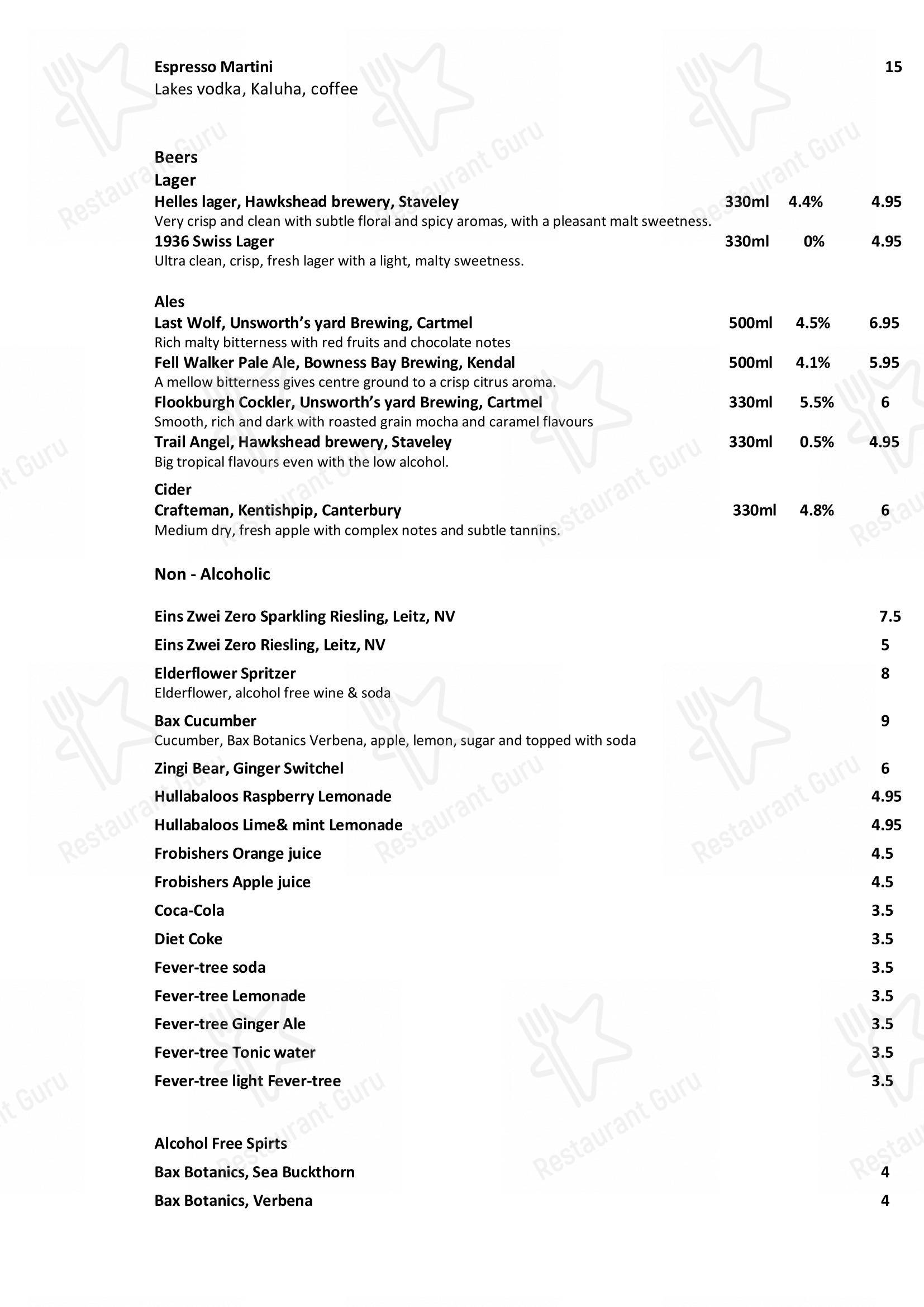 Menu at The Old Stamp House Restaurant, Ambleside