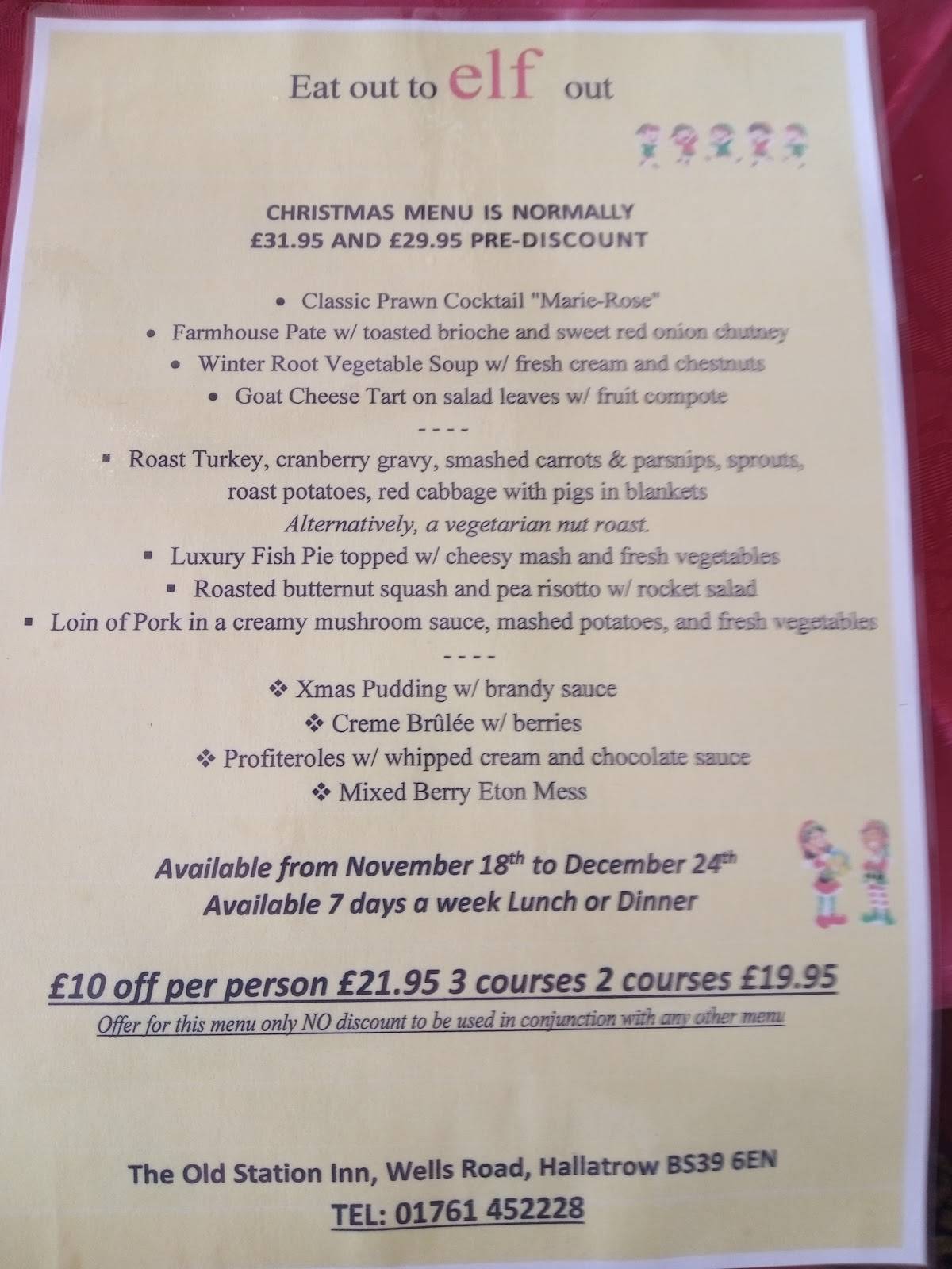 Menu at The Old Station Inn pub & bar, Hallatrow