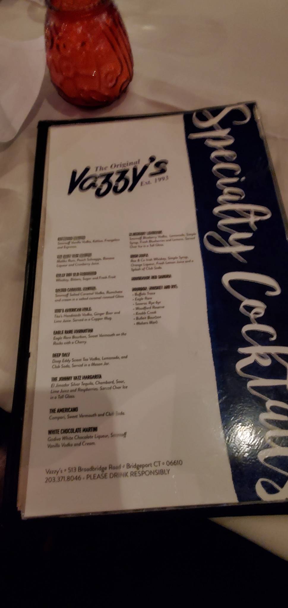Menu at The Original Vazzy's restaurant, Bridgeport, 513 Broadbridge Rd